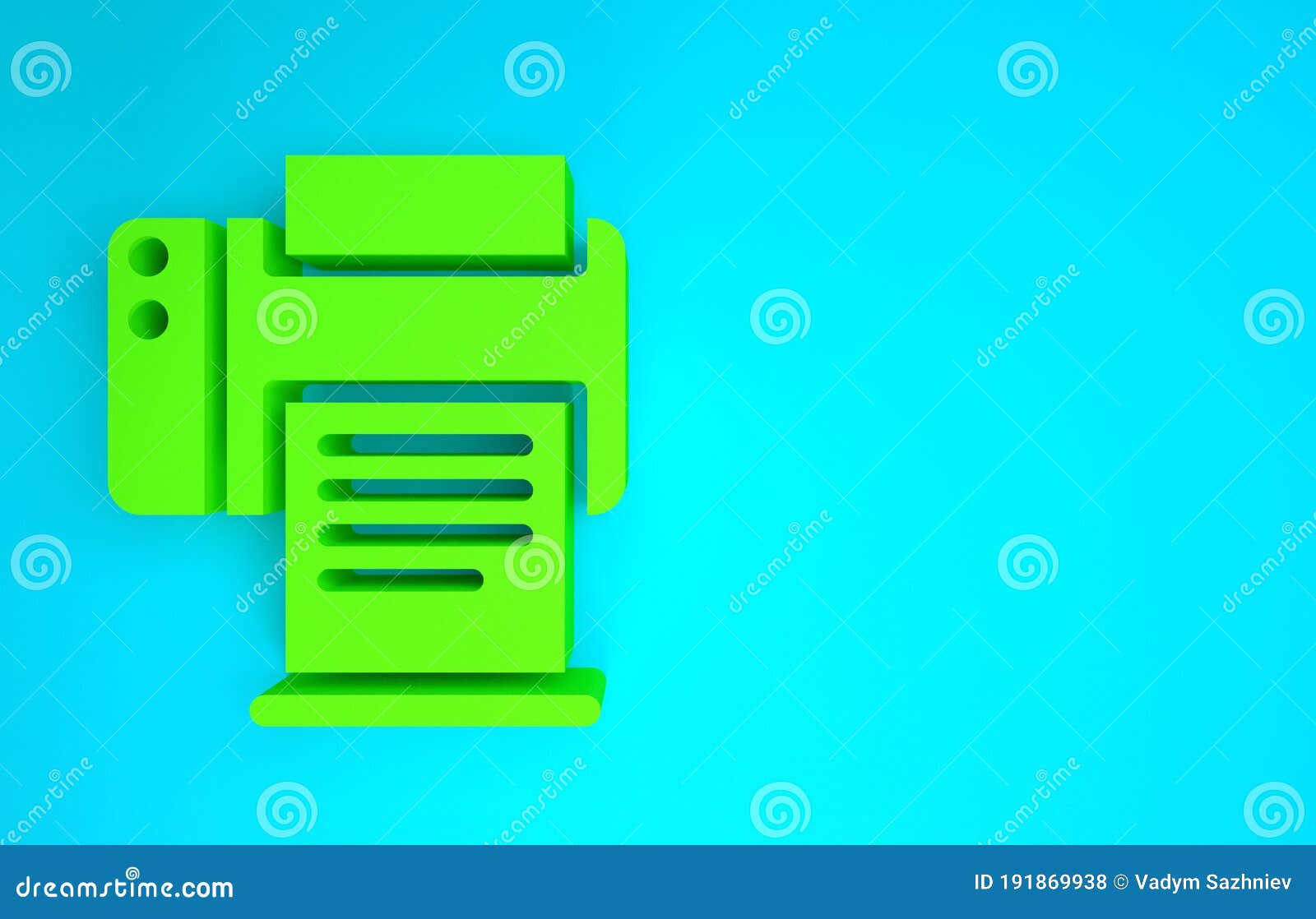 Green Printer Icon Isolated on Blue Background. Minimalism Concept ...