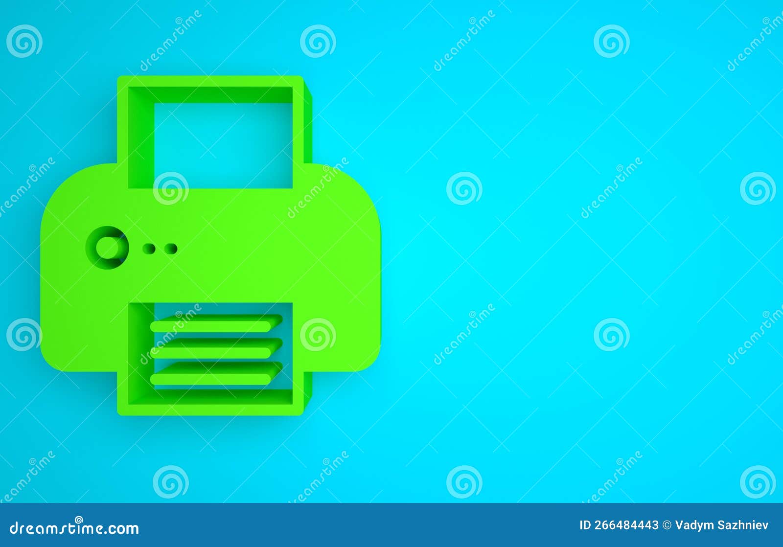 Green Printer Icon Isolated on Blue Background. Minimalism Concept ...