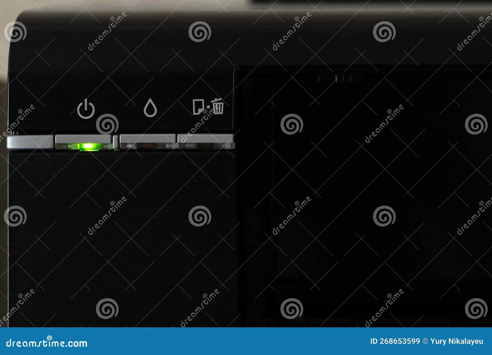 The Green Printer Light is on on the Black Printer Body, Close-up Stock ...