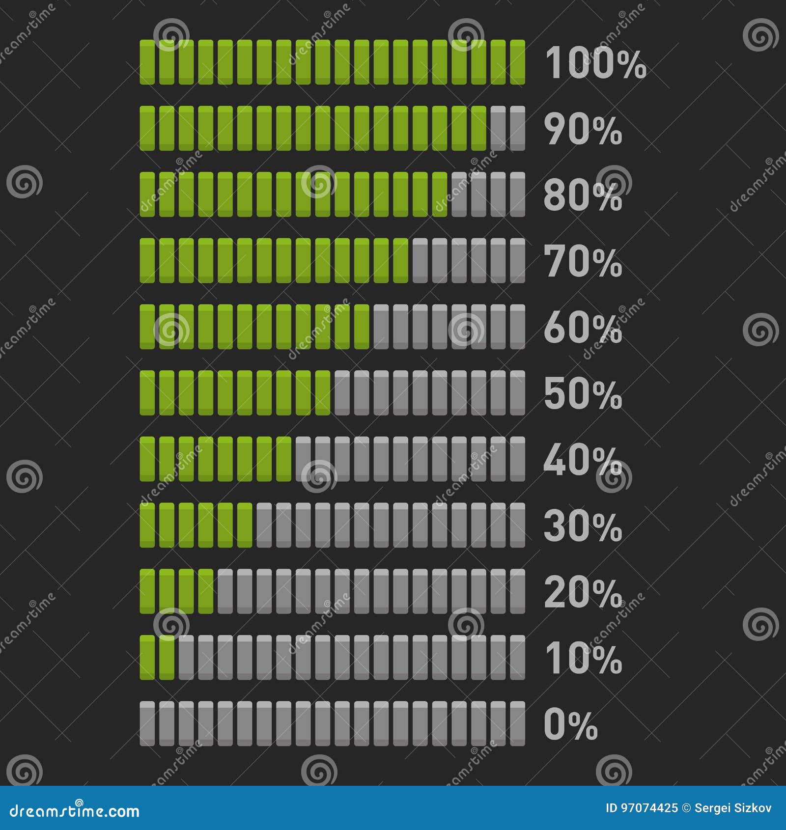 Green Progress Bar Set on Dark Background. Vector Stock Vector ...