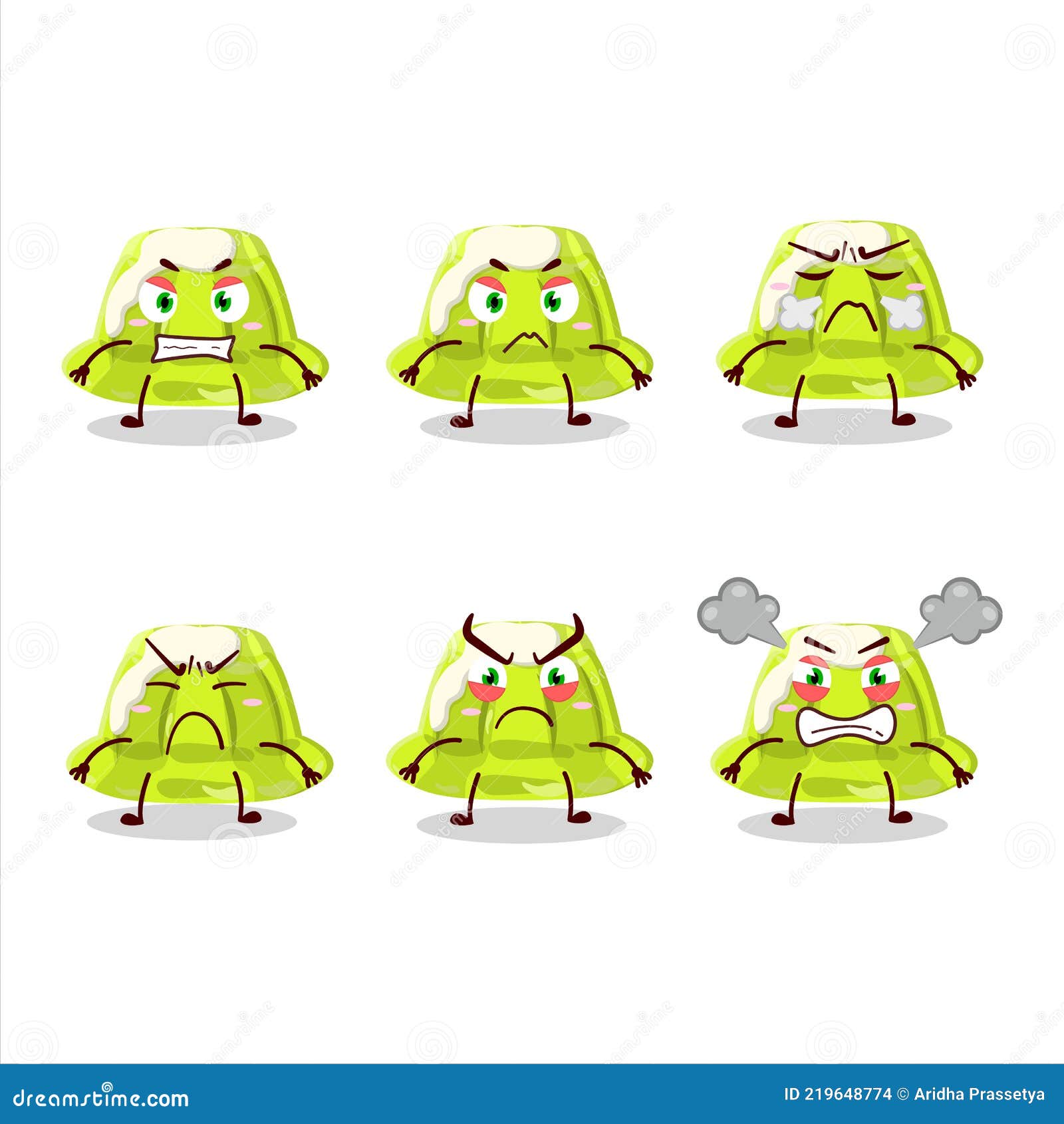 Green Pudding Cartoon Character with Various Angry Expressions Stock ...