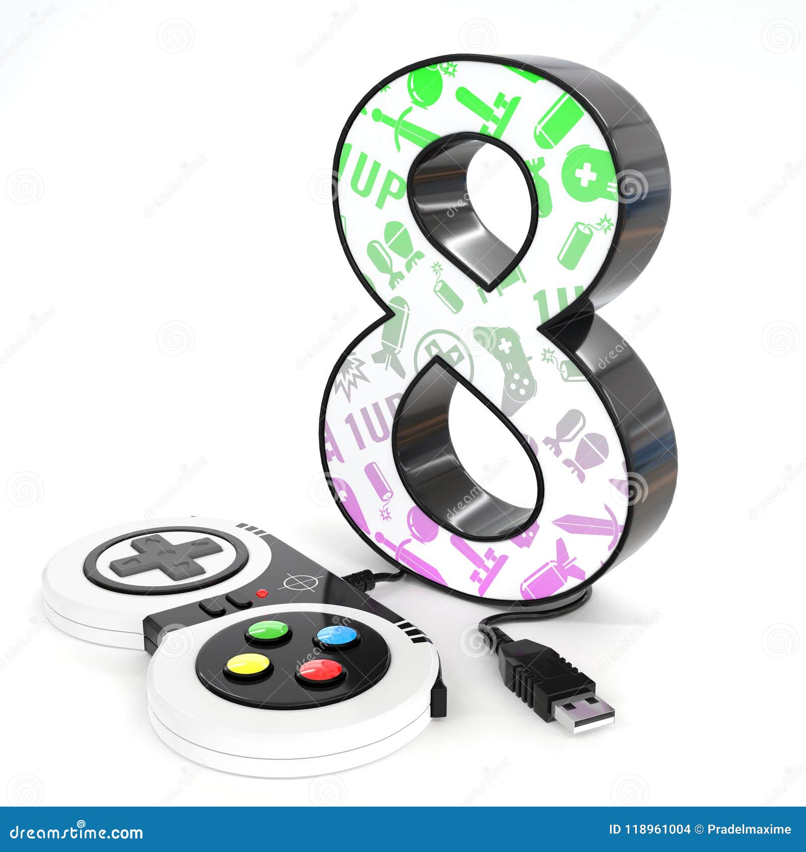 `eight` 3d Number with Video Game Controller Stock Illustration ...
