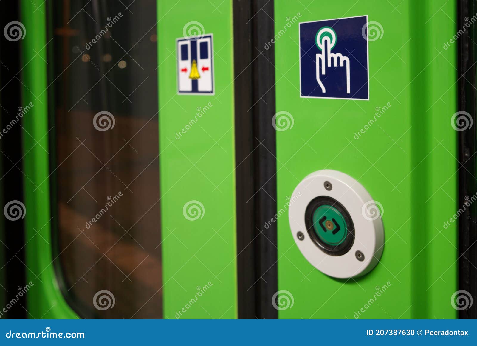 Green Push Button for Open the Door on Train`s Automatic Door. Stock ...