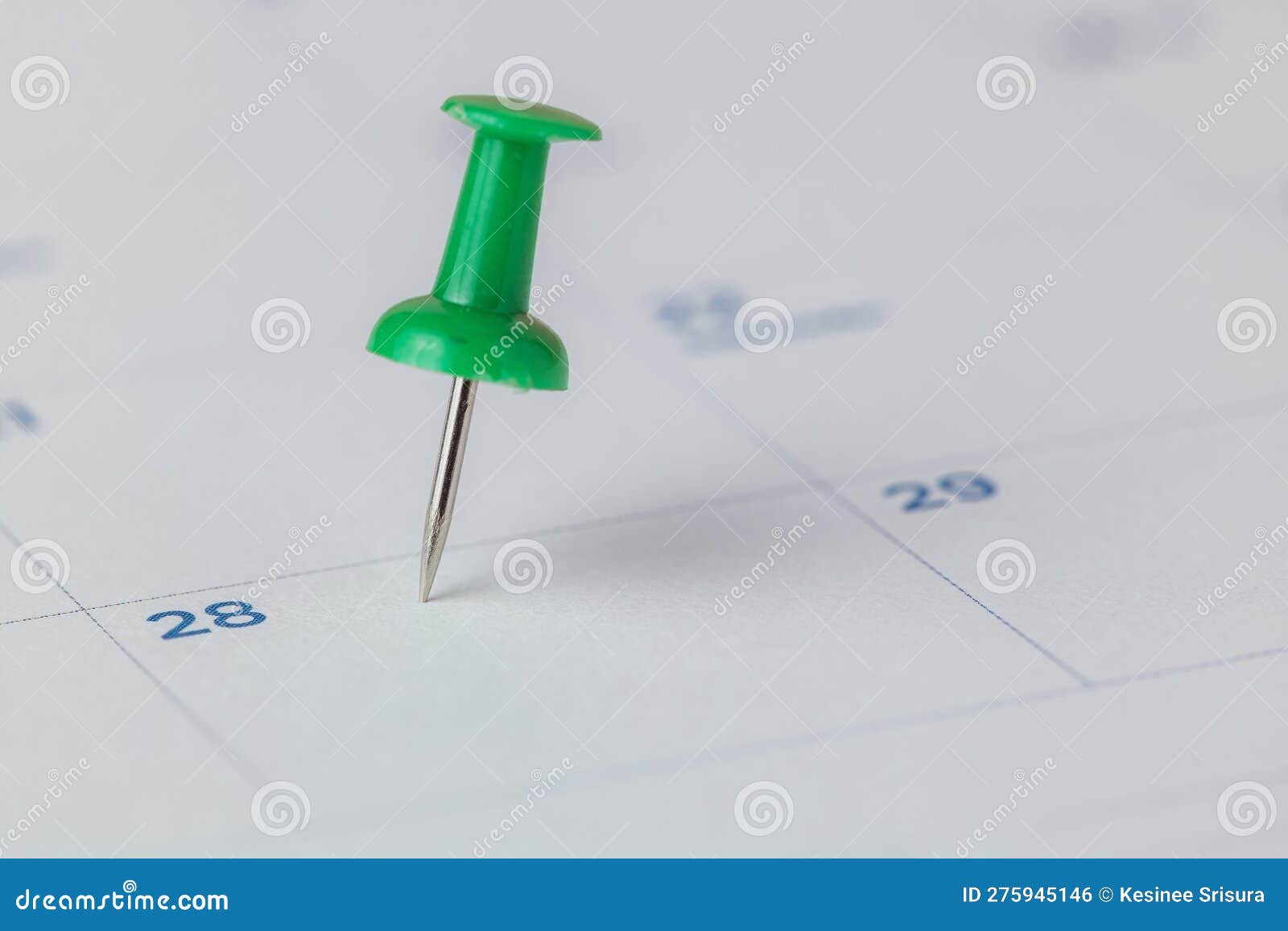 A Green Push Pin Marking on Calendar Stock Photo - Image of agenda ...