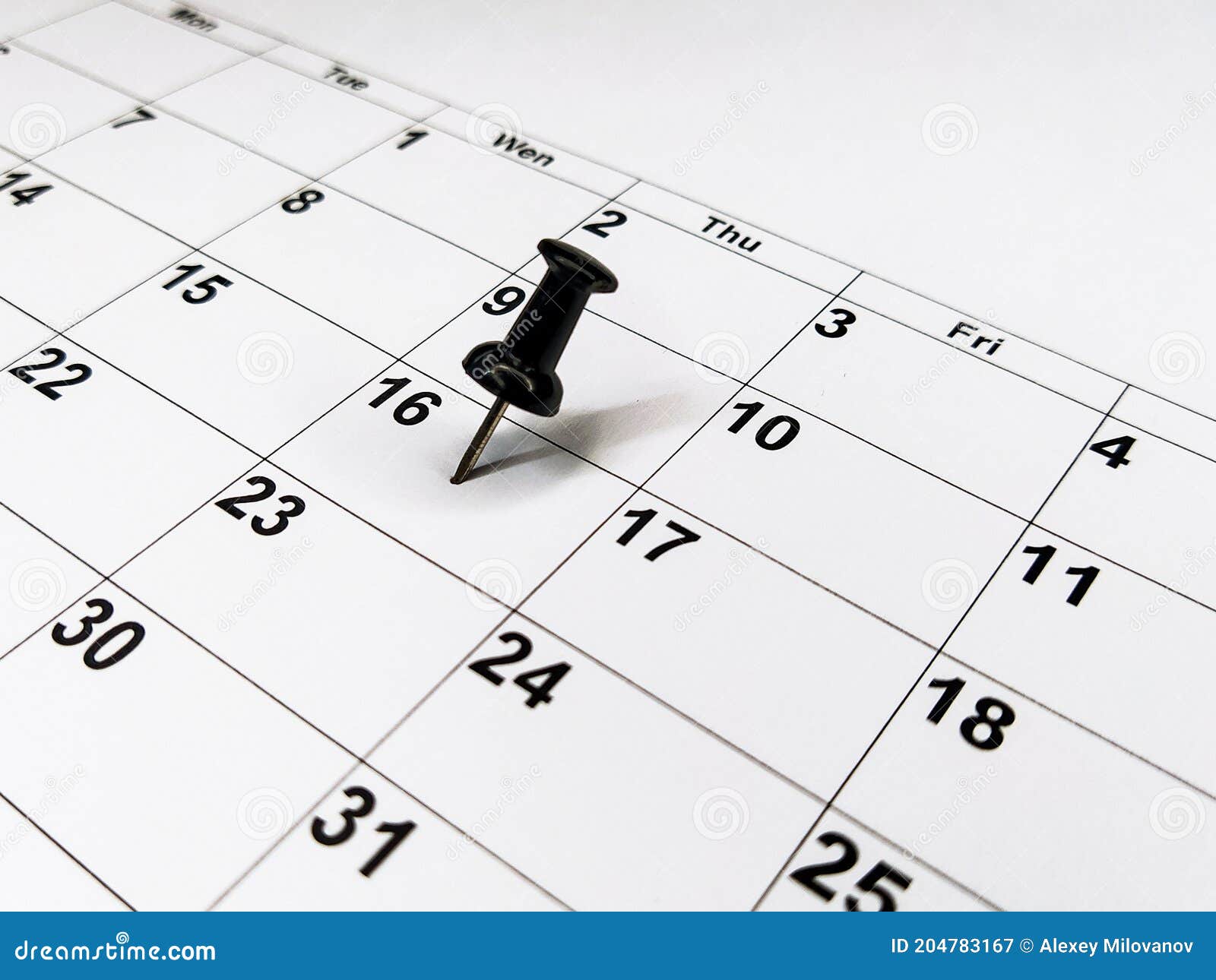Green Pushpin Stuck into Calendar, Event Reminder Stock Image - Image ...