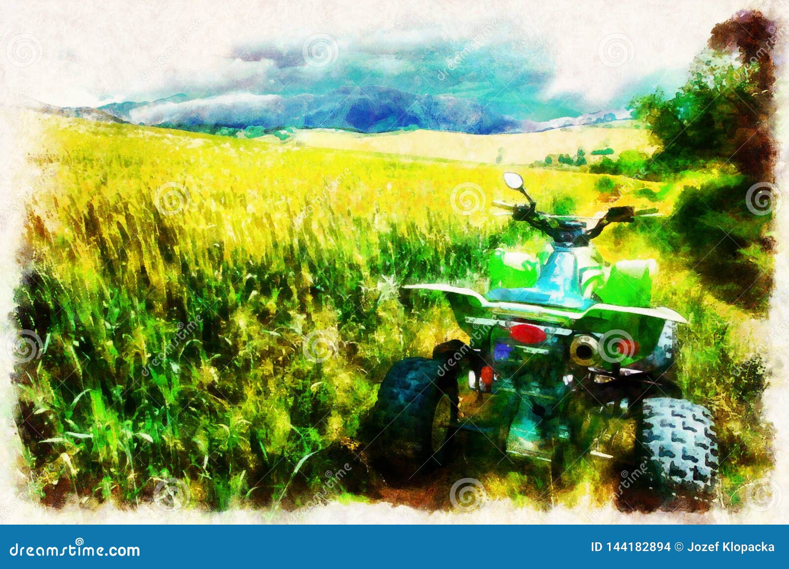 Green Quad in Landscape. Computer Painting Effect. Stock Photo - Image ...