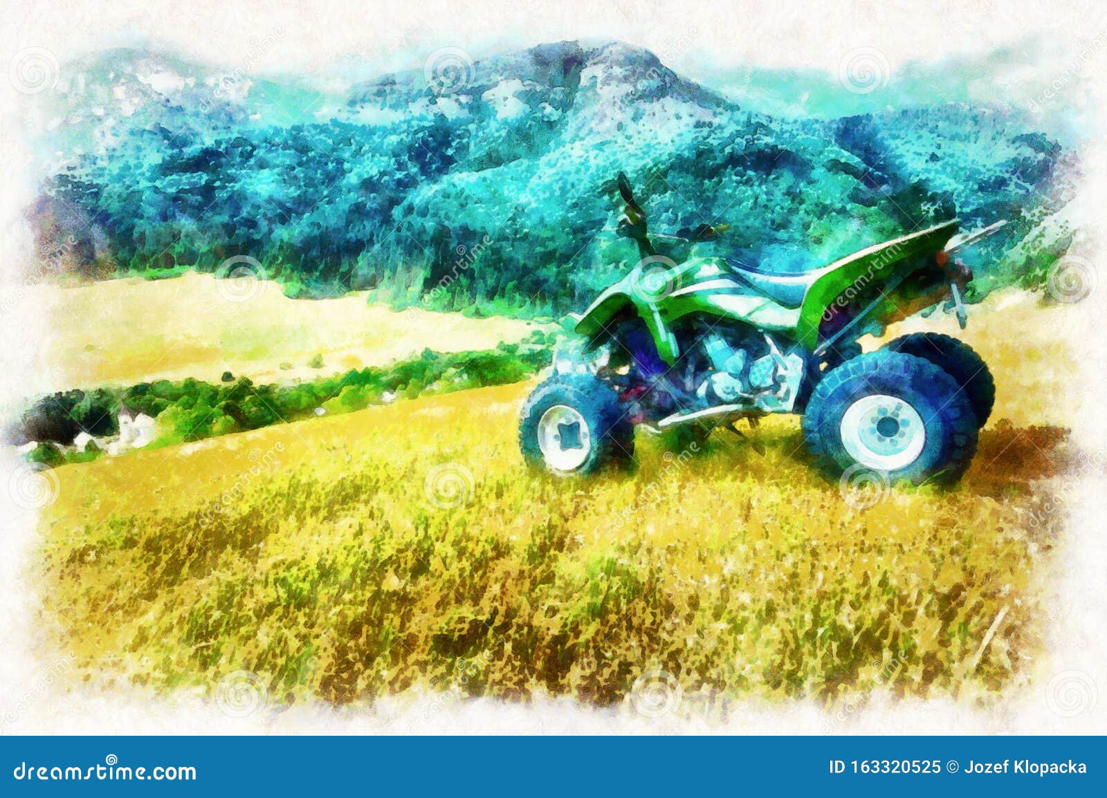 Green Quad in Landscape. Computer Painting Effect Stock Image - Image ...