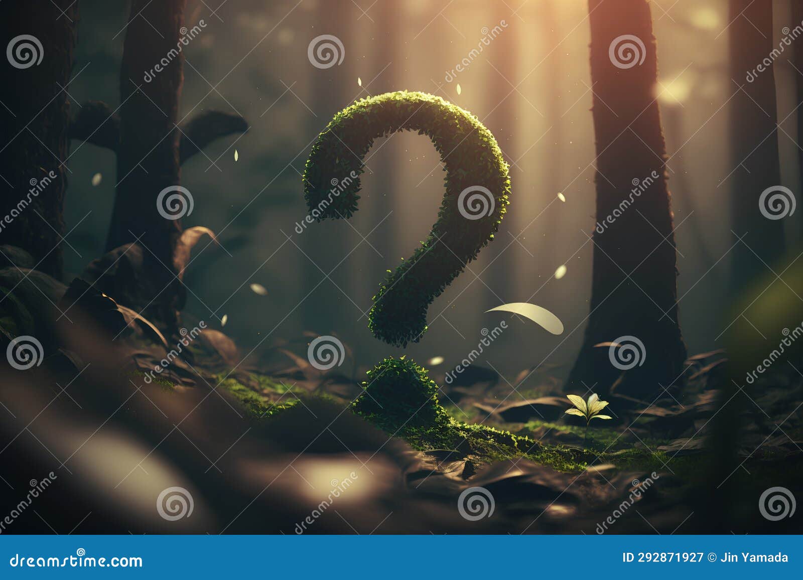 Green Question Mark in the Forest. 3d Rendering, 3d Illustration Stock ...