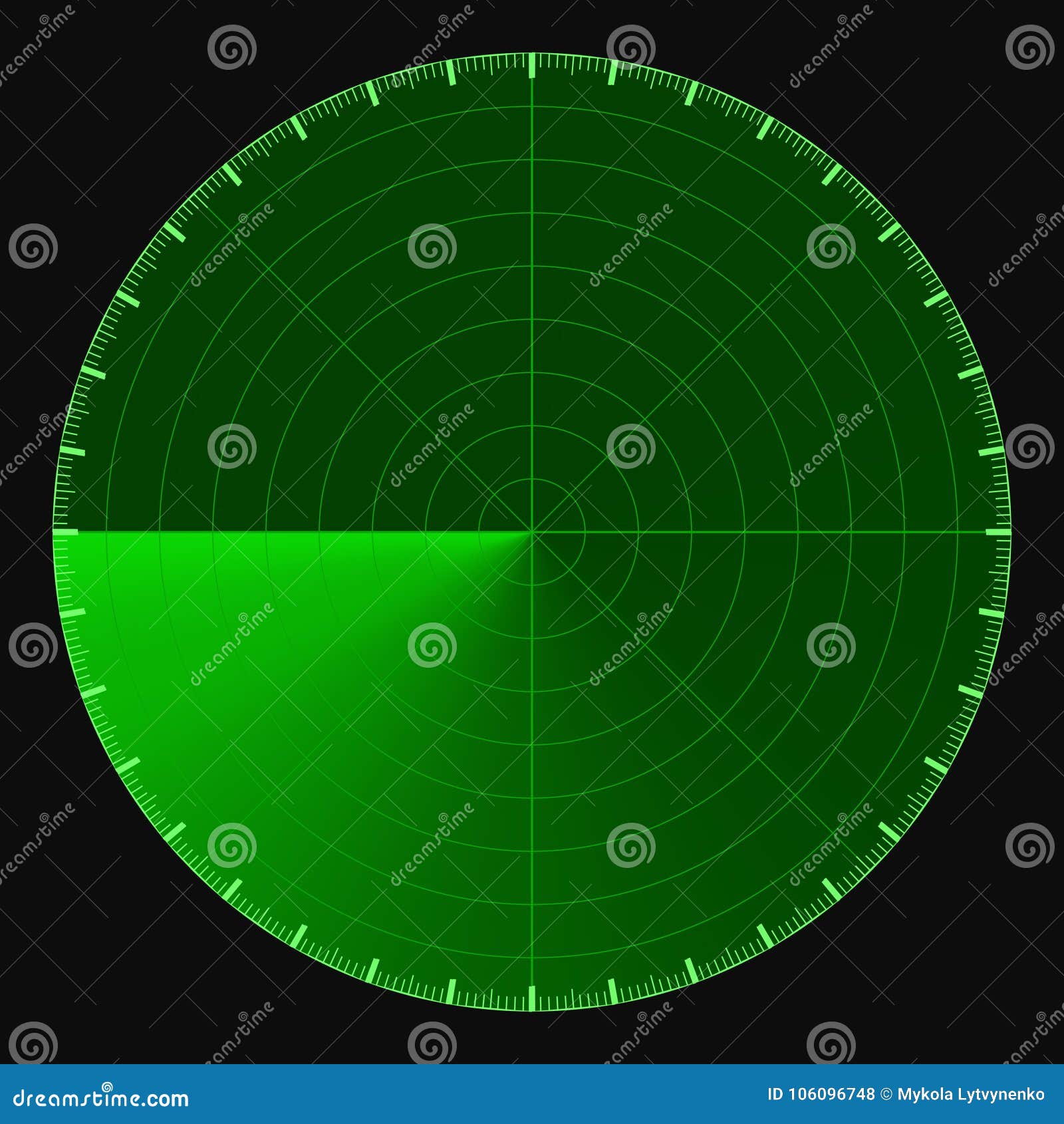 Green Radar Screen, Circular 360 Degree Scale, Vector Template Active ...