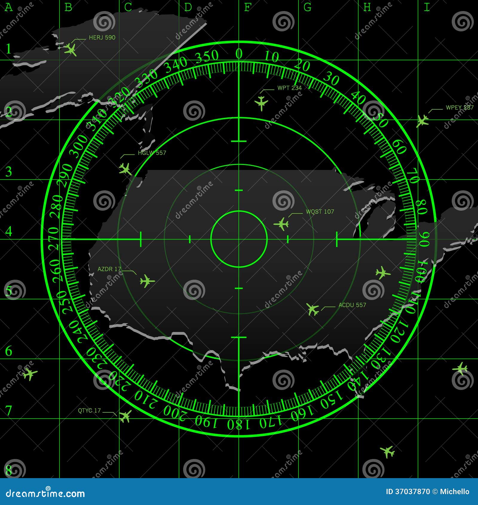 Green Radar Screen Over USA Stock Vector - Illustration of dimensional ...