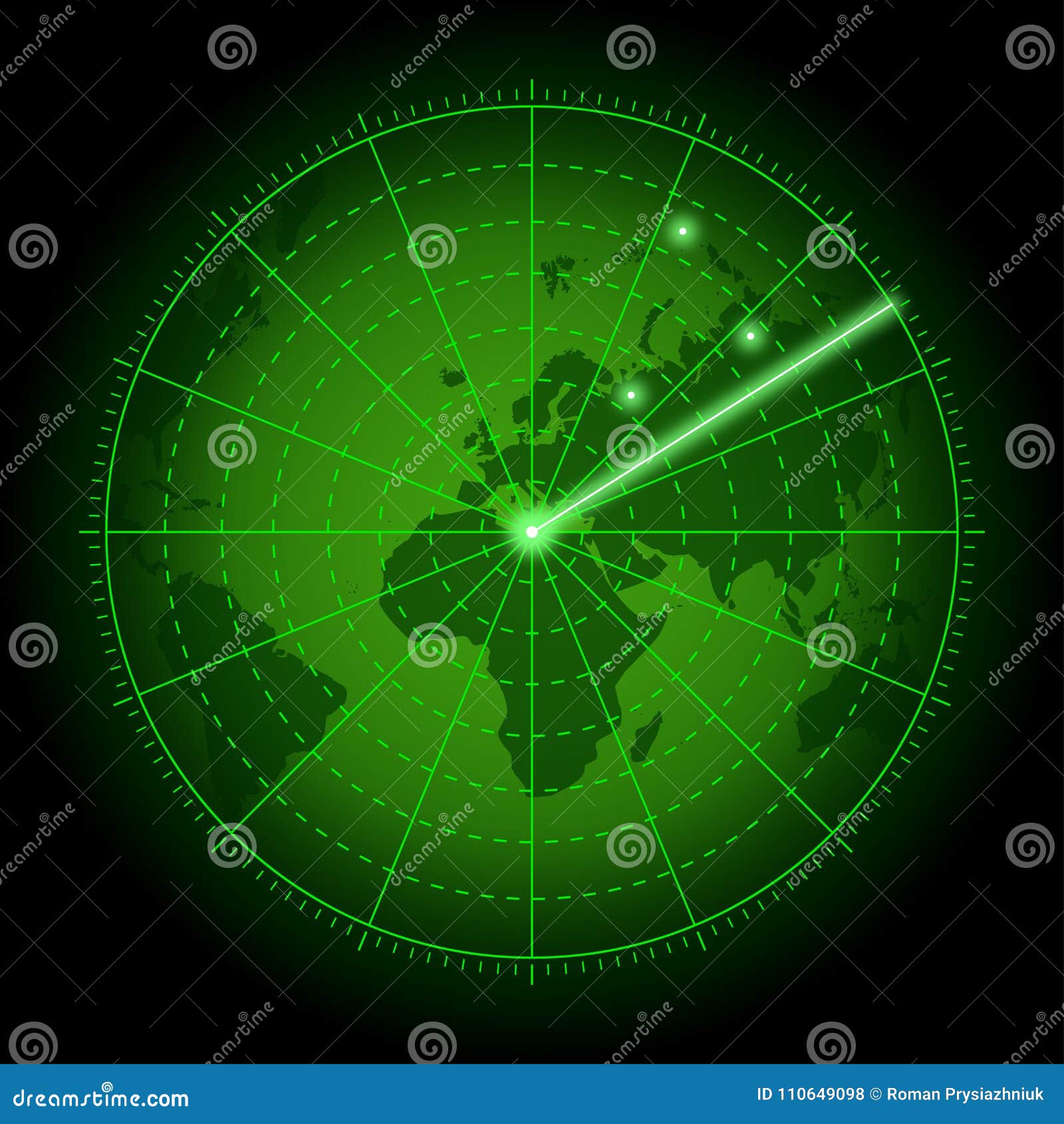 Green Radar Screen And World Map Vector Illustration | CartoonDealer ...