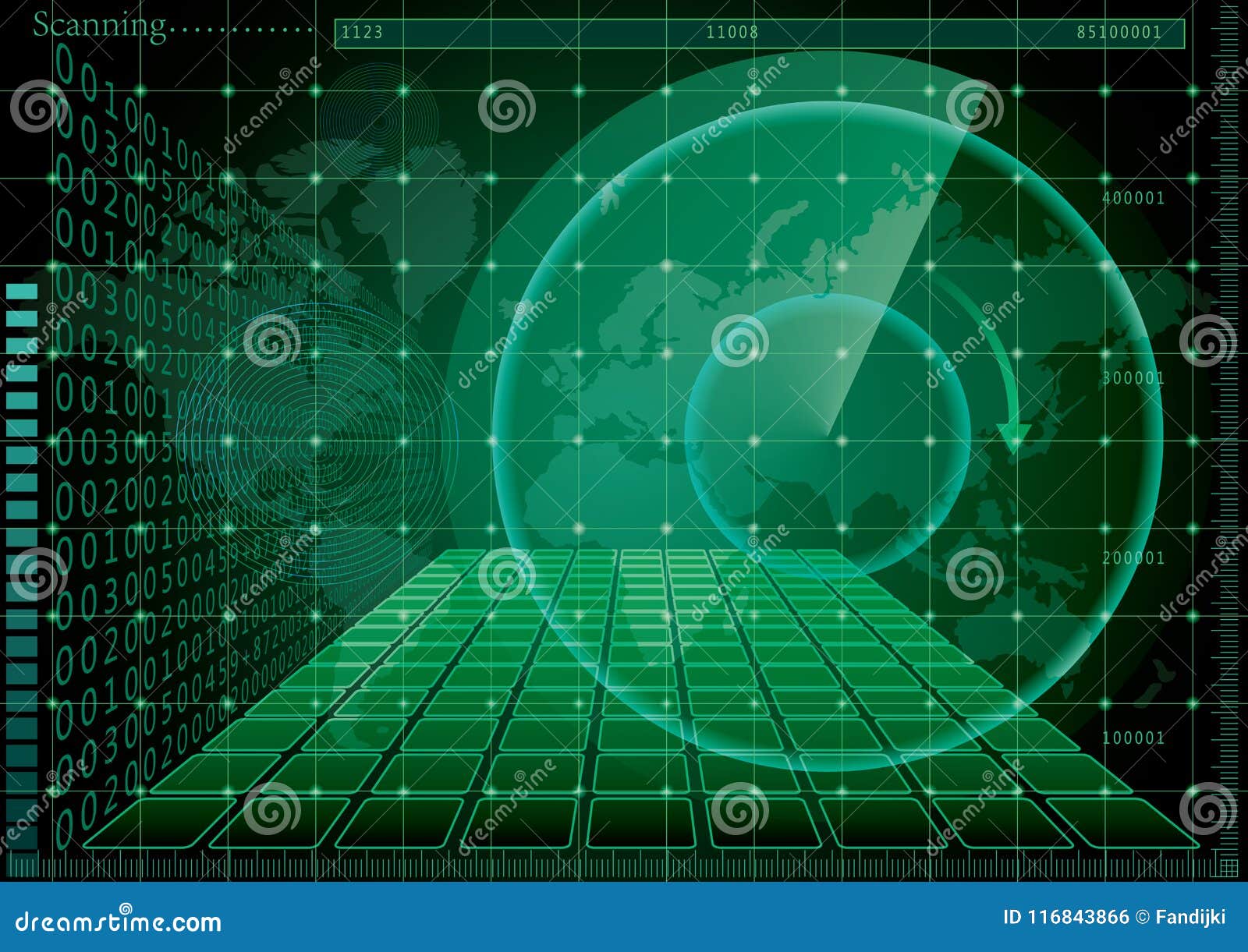 Green Radar Screen And World Map Vector Illustration | CartoonDealer ...