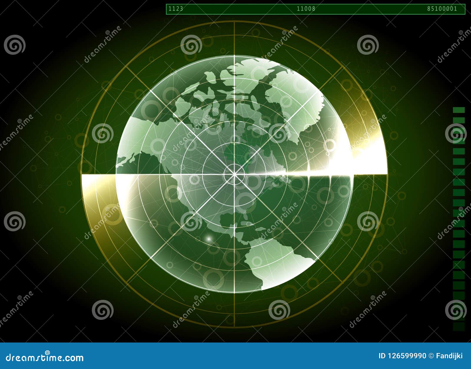 Green Radar Screen And World Map. Vector Illustration | CartoonDealer ...