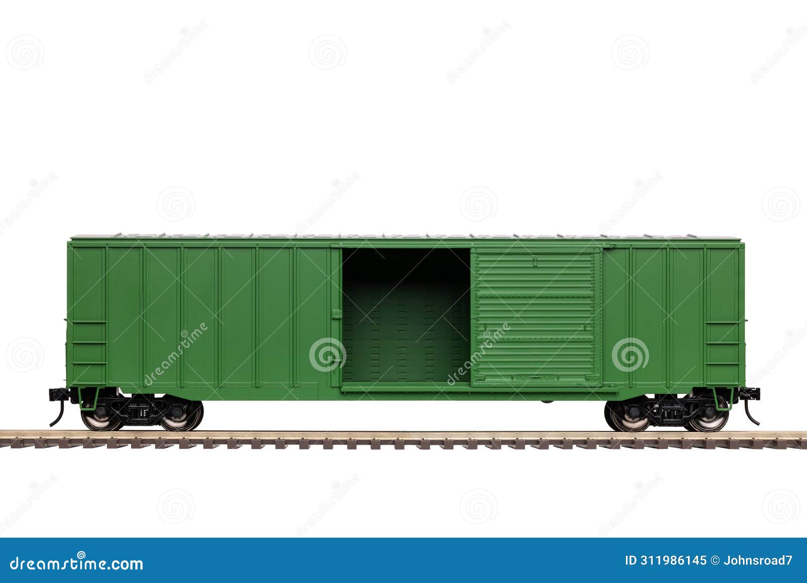 A Green Railroad Box Car on Railroad Track. Stock Image - Image of ...
