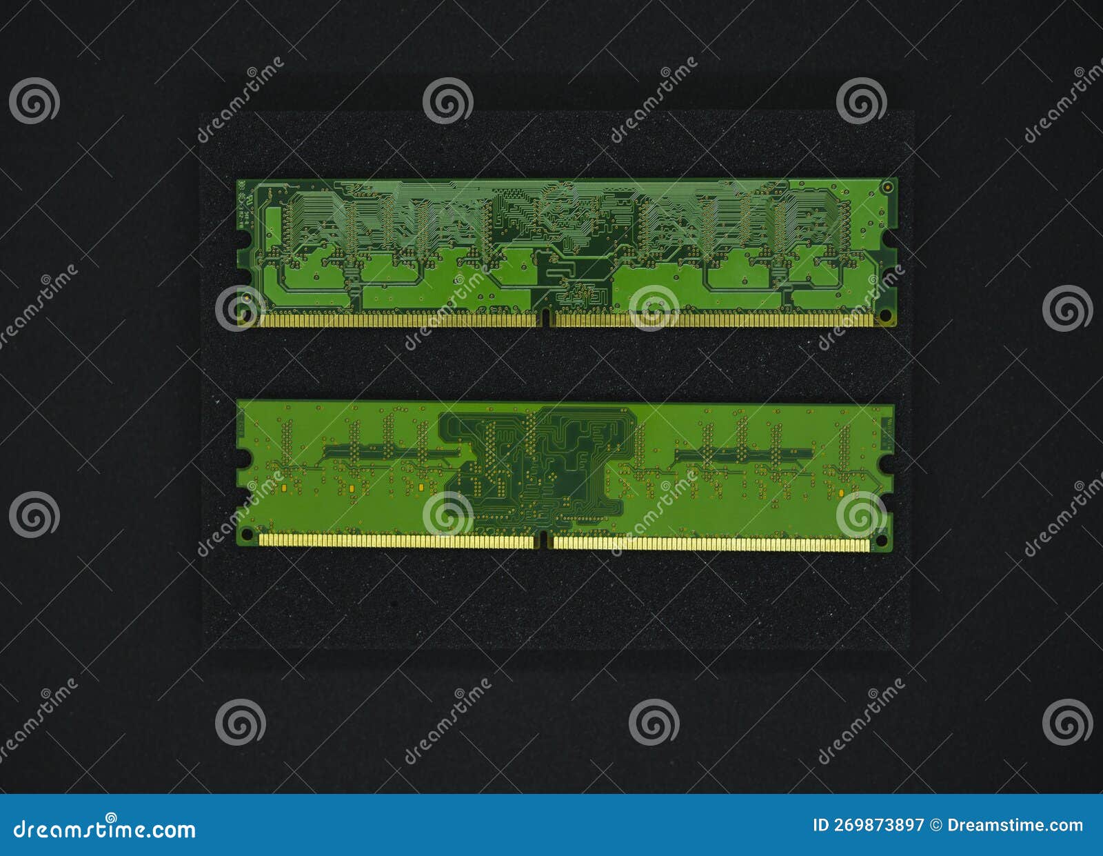 Green RAM Strips on Black Foam. Computer Chips Close-up Stock Image ...