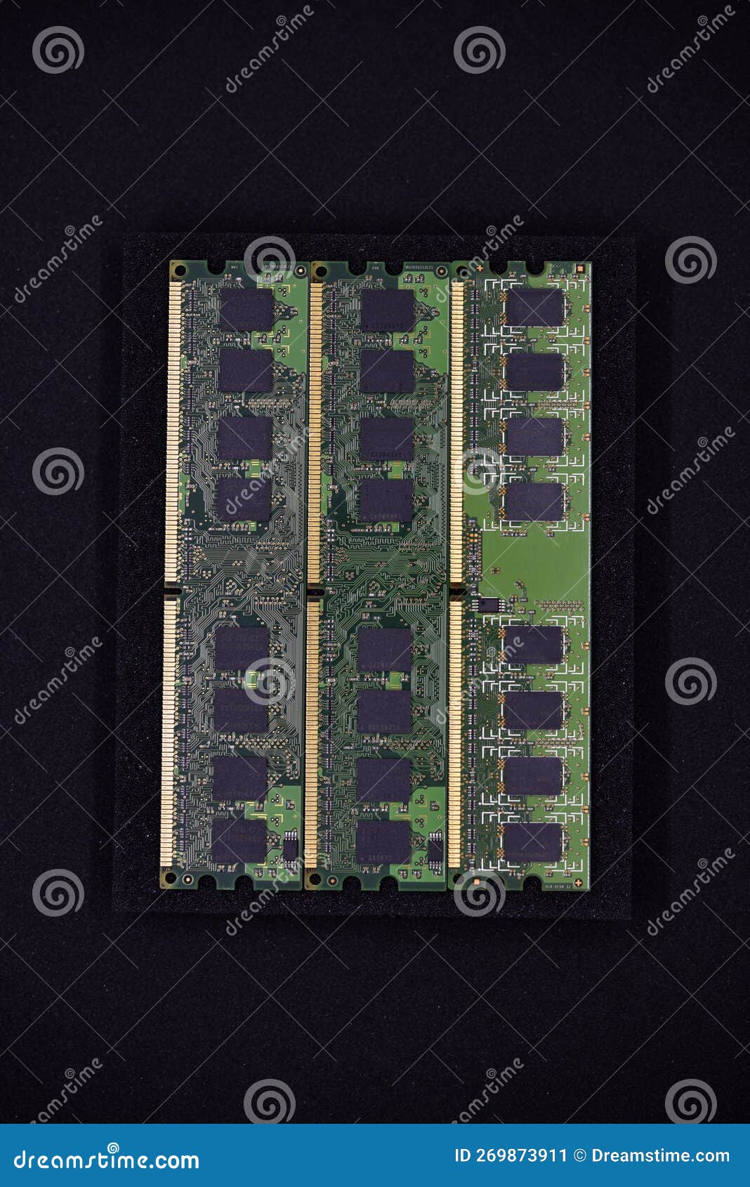 Green RAM Strips on Black Foam. Computer Chips Close-up Stock Image ...