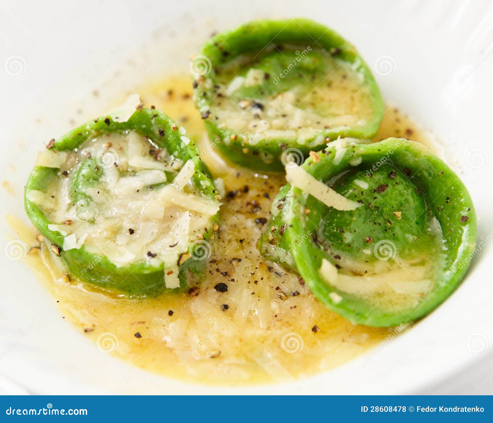 Green Ravioli in Plate Close-up Stock Photo - Image of meal, parmesan ...