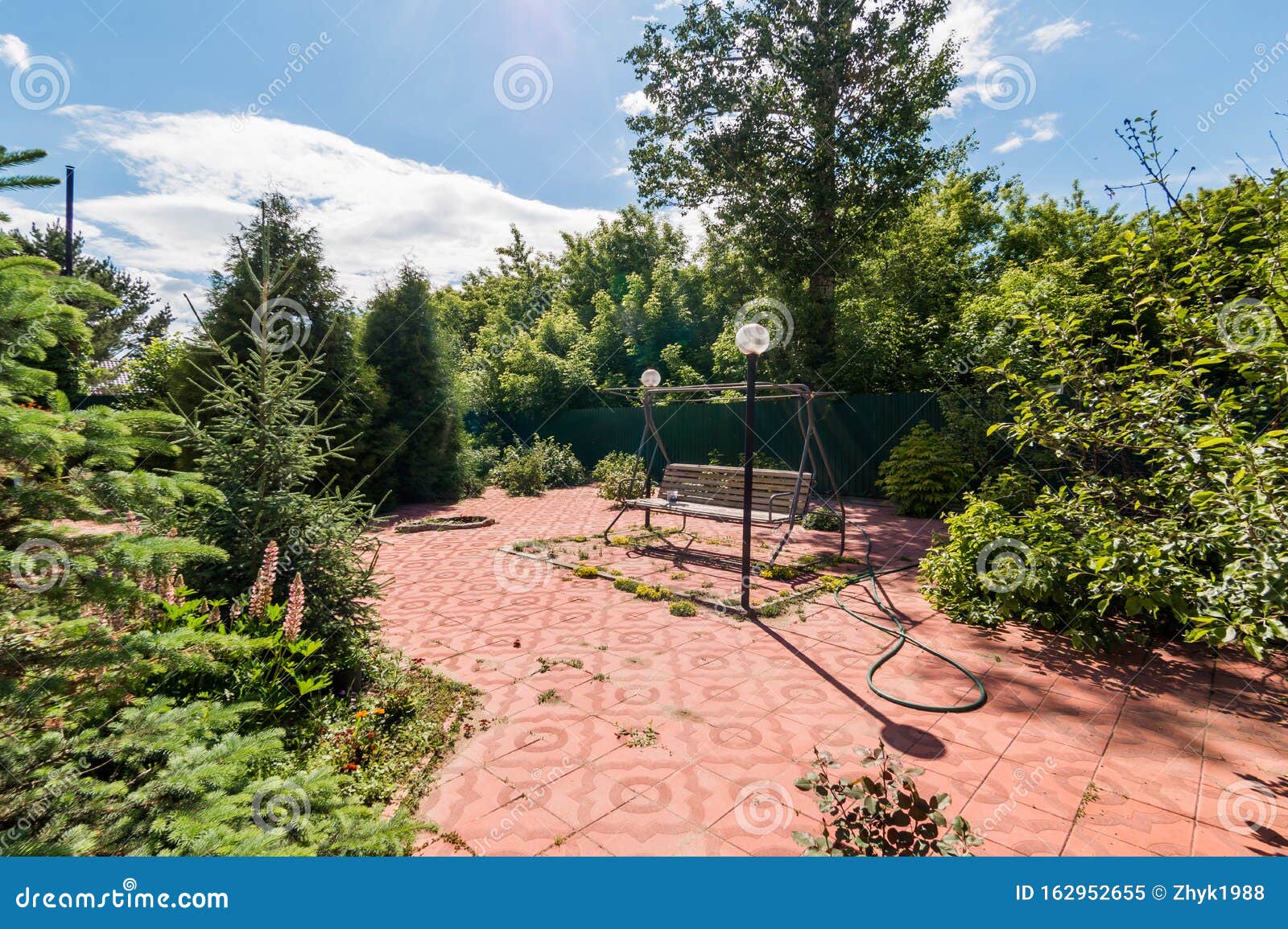 Green Recreation Area in the Courtyard of a Private House, Trees and ...