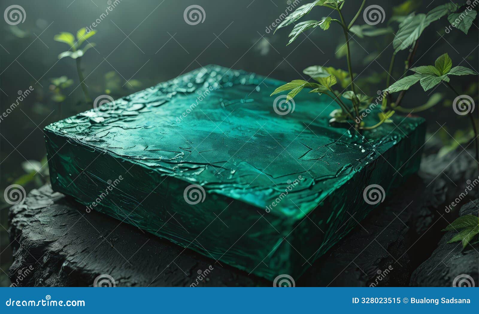 Green, Rectangular Box Sits on Rock, Surrounded by Lush Greenery and ...