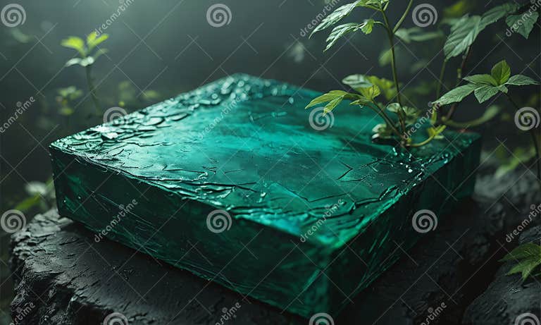 Green, Rectangular Box Sits on Rock, Surrounded by Lush Greenery and ...