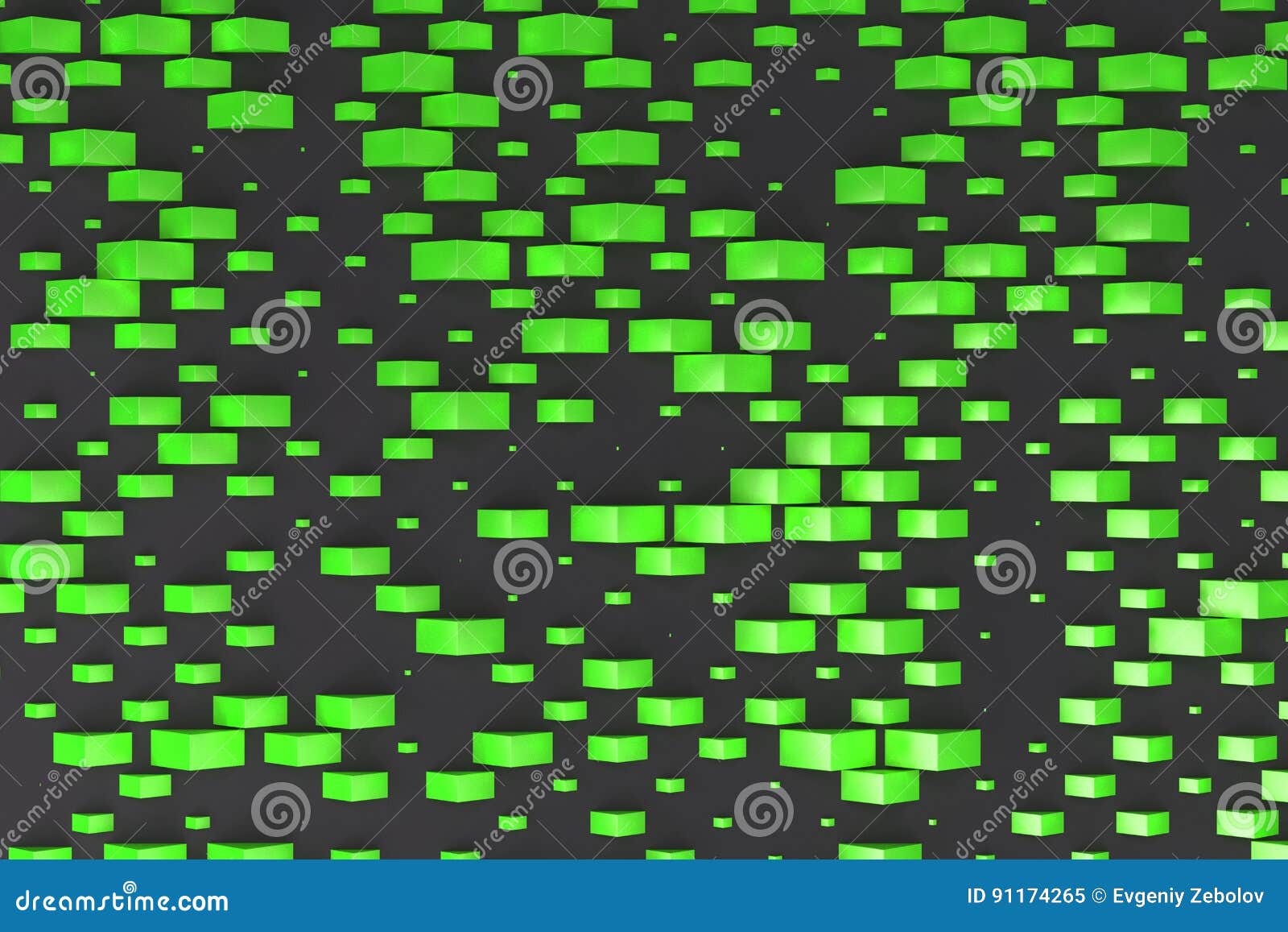 Green Rectangular Shapes of Random Size on Black Background Stock ...