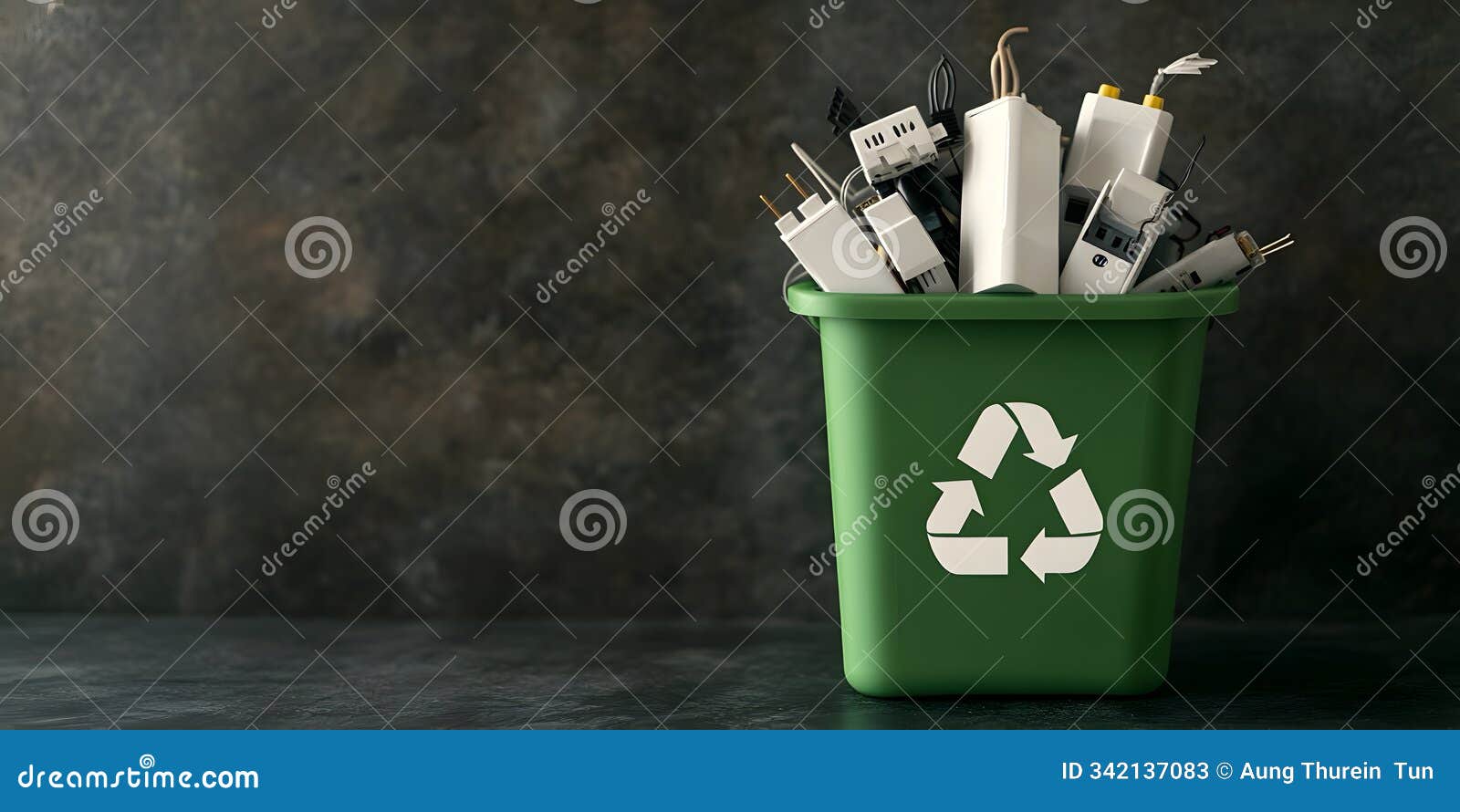 A Green Recycle Bin Full with Electronic Wastes, a Concept of E Waste ...