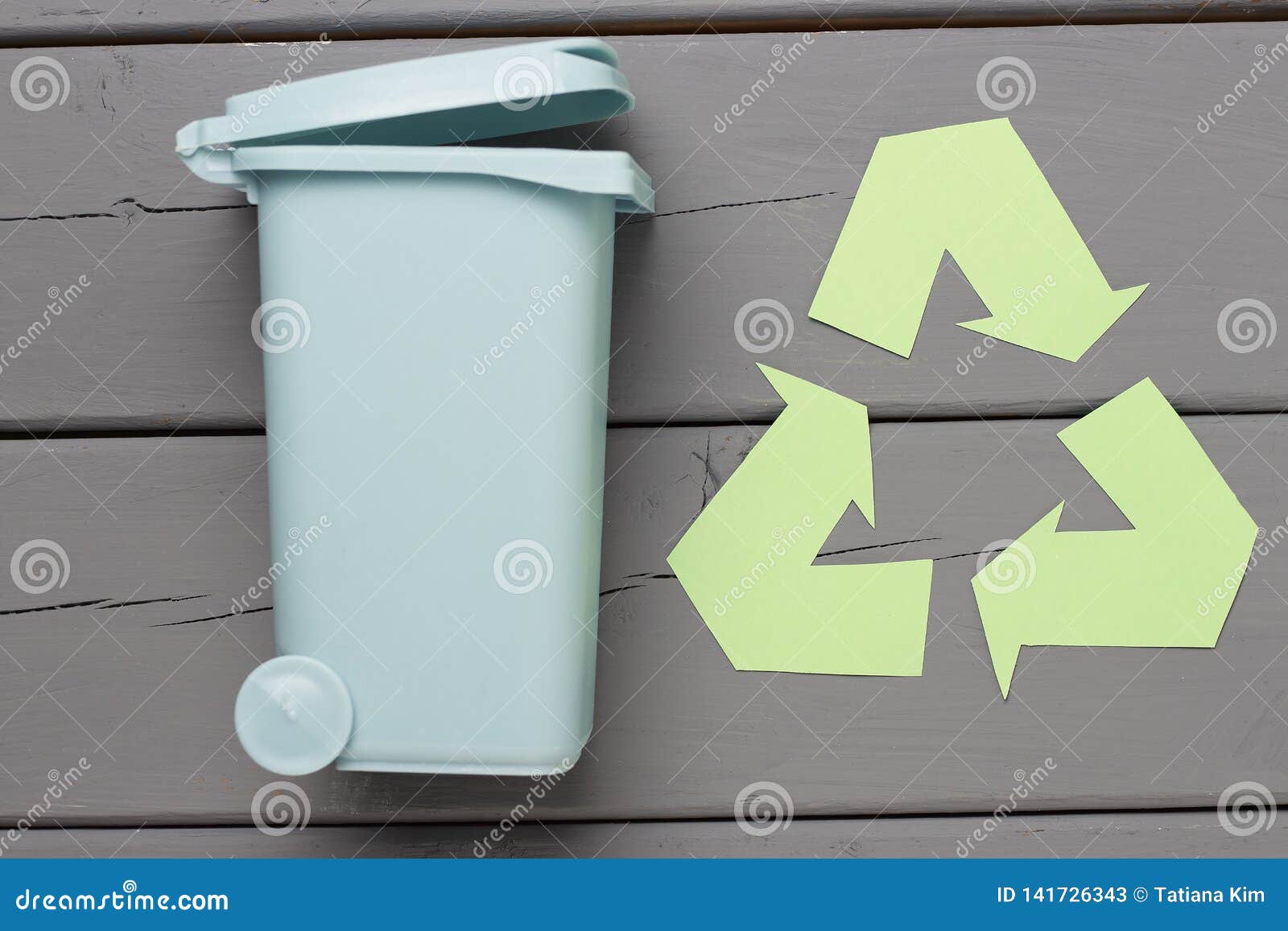 Green Recycle Garbage Symbol and Trash Can on a Gray Background, Top ...