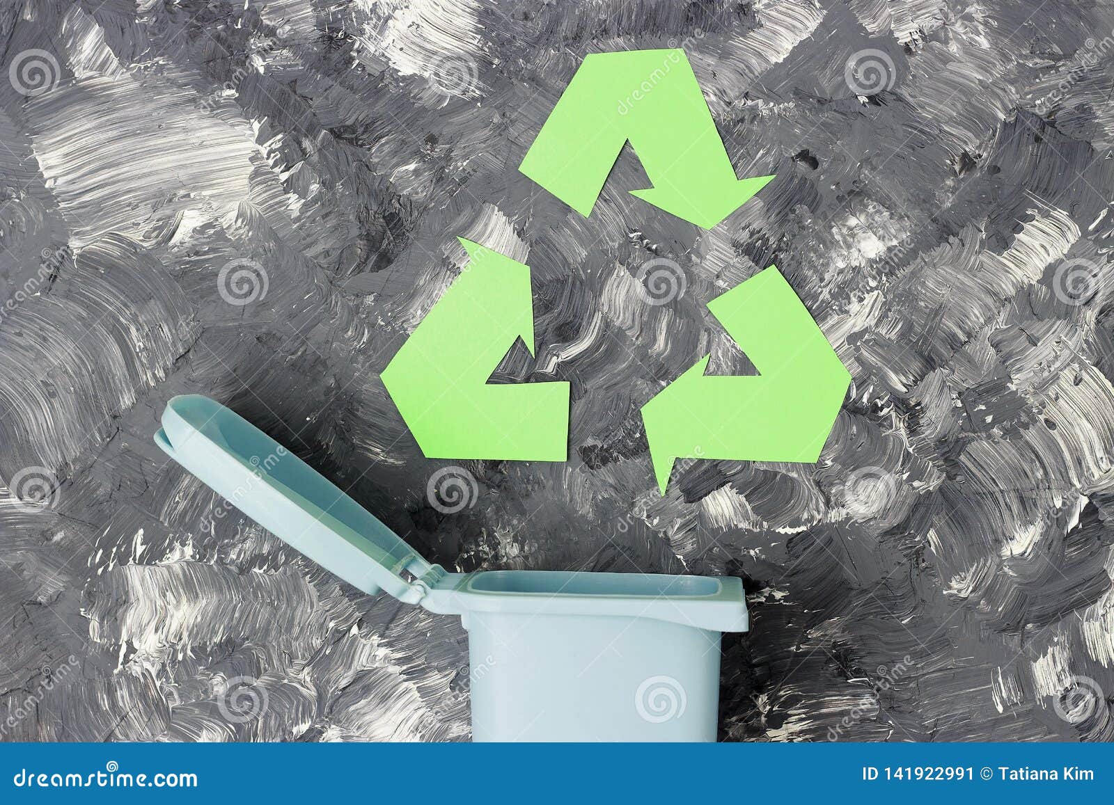 Green Recycle Garbage Symbol and Trash Can on a Gray Background, Top ...