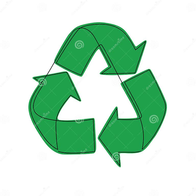 Green Recycle Sign One Line Continuous Drawing Style Recycling Icon Vector Single Line