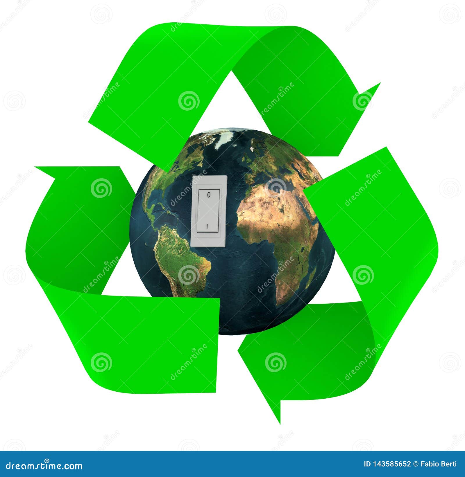 Green Recycle Symbol with Earth Inside and Switch Stock Illustration ...