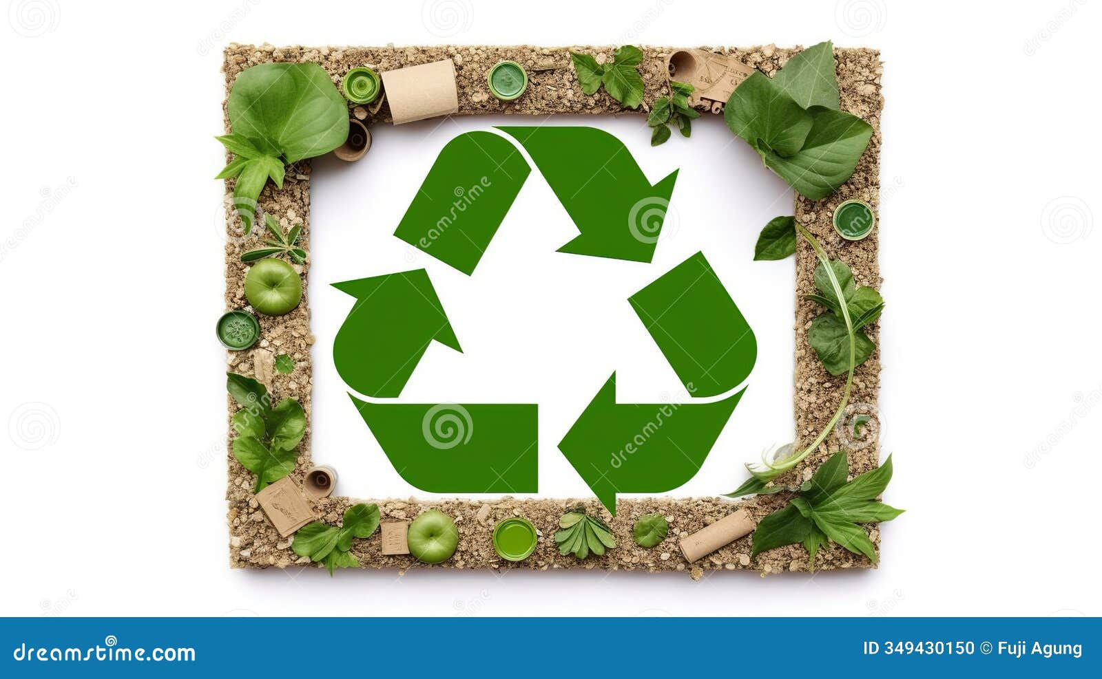 Green Recycle Symbol Surrounded by Leaves, Paper, and Plastic in a ...