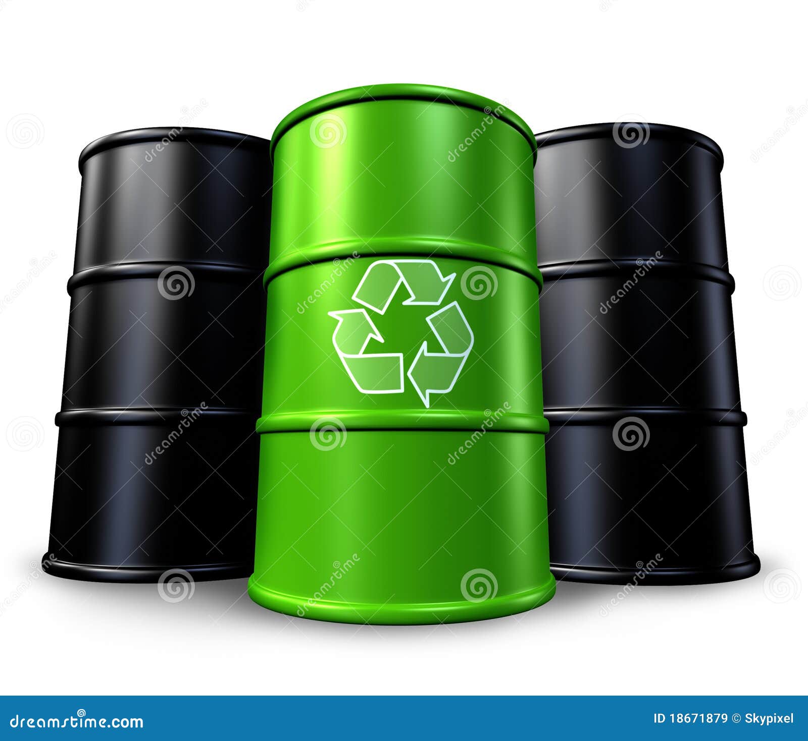 Green Recycling Barrel with Oil Drums Stock Illustration - Illustration ...