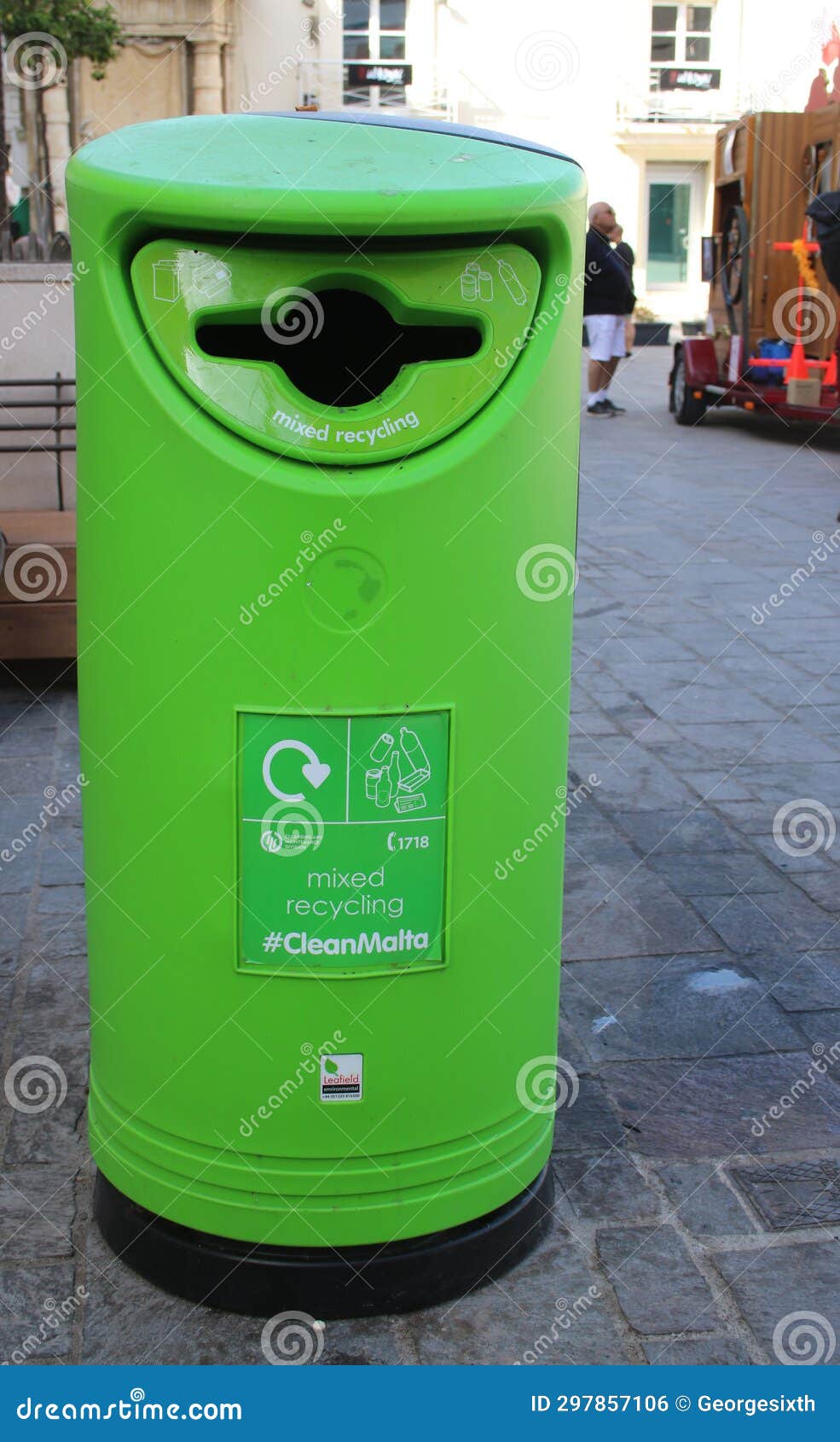 Green Recycling Bin in Valletta, Malta Editorial Photo - Image of close ...