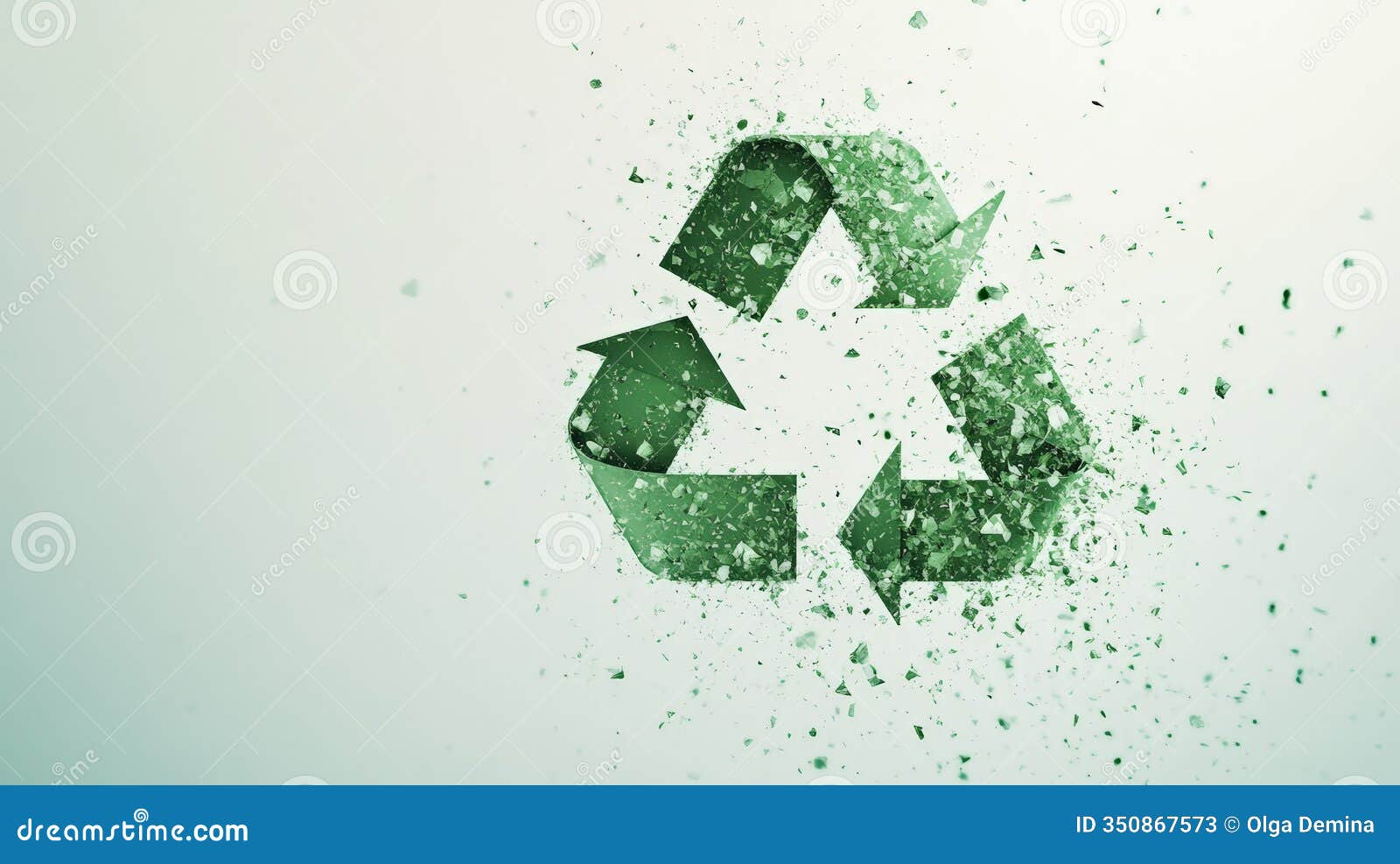 Green Recycling Symbol Exploding into Small Particles on White ...