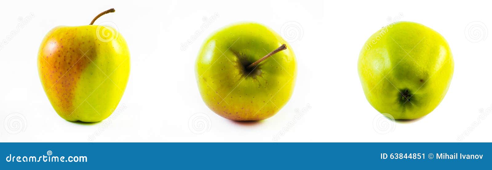 Green Red Apple Front View Side View Back View White Background Stock ...