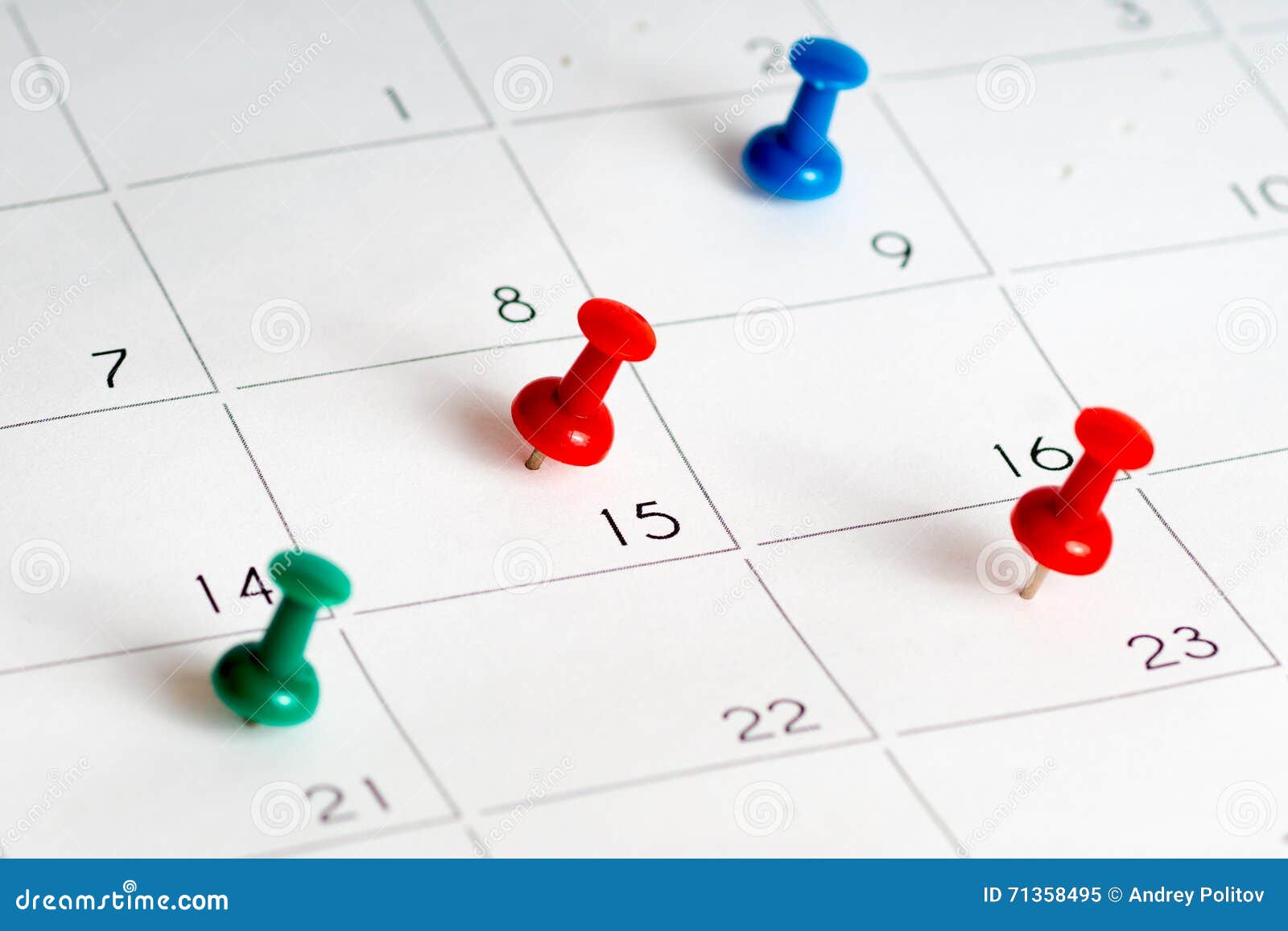 Green Red Blue Pins on Calendar Stock Image - Image of pushpin ...