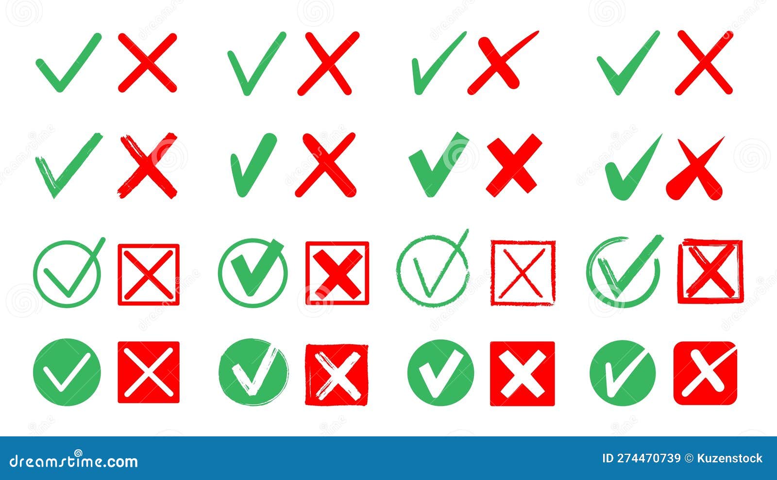 Green and Red Check Marks. Cross and Tick Elements Check List, Yes or ...