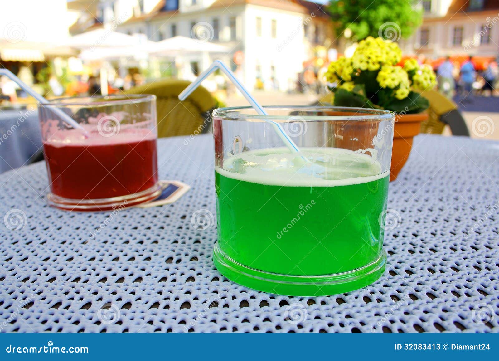 Green and Red Cocktail with Straw in Restaurant, Soft Focus Stock Image ...