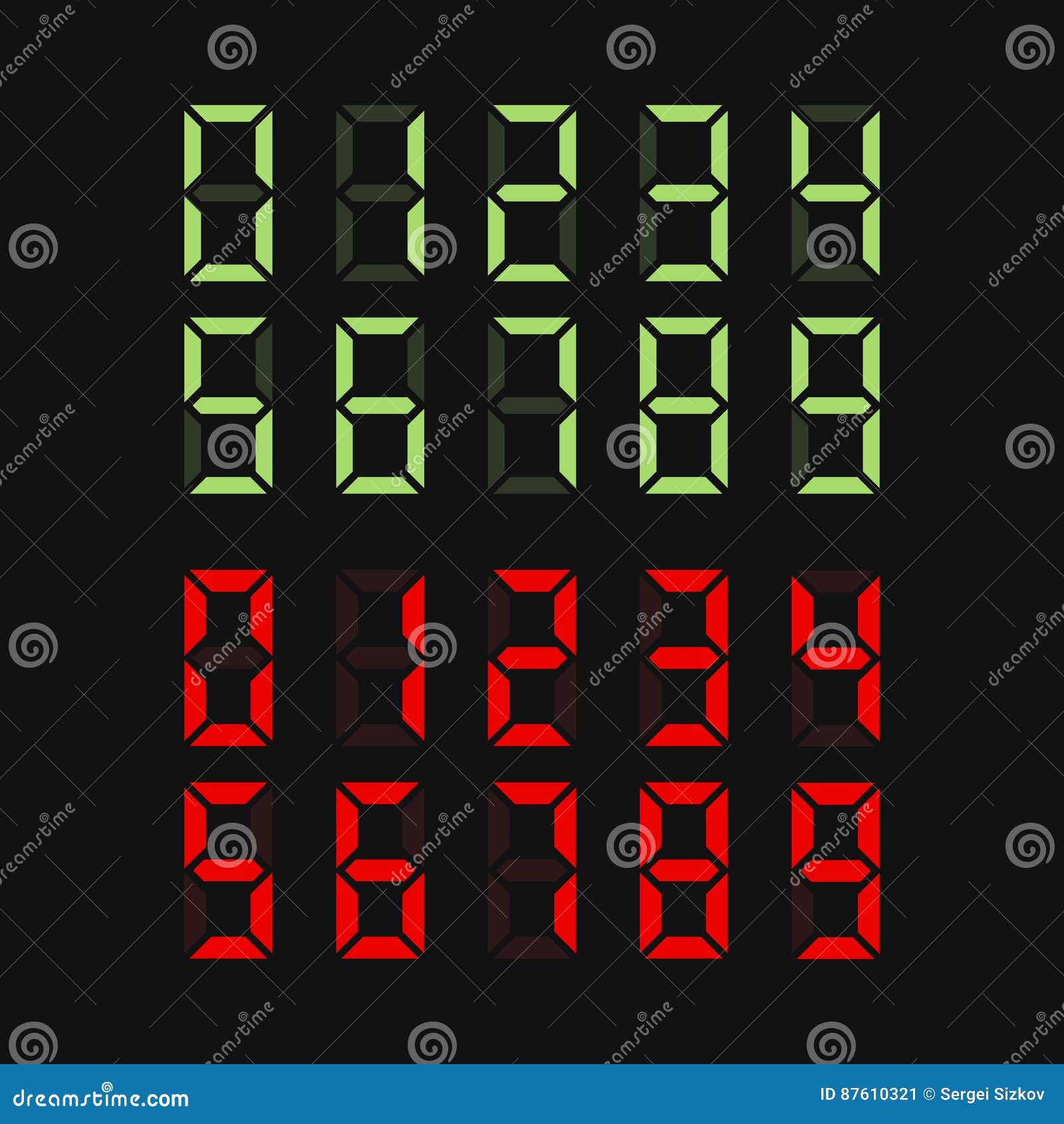 Green and Red Digital Numbers Set. Vector Stock Vector - Illustration ...