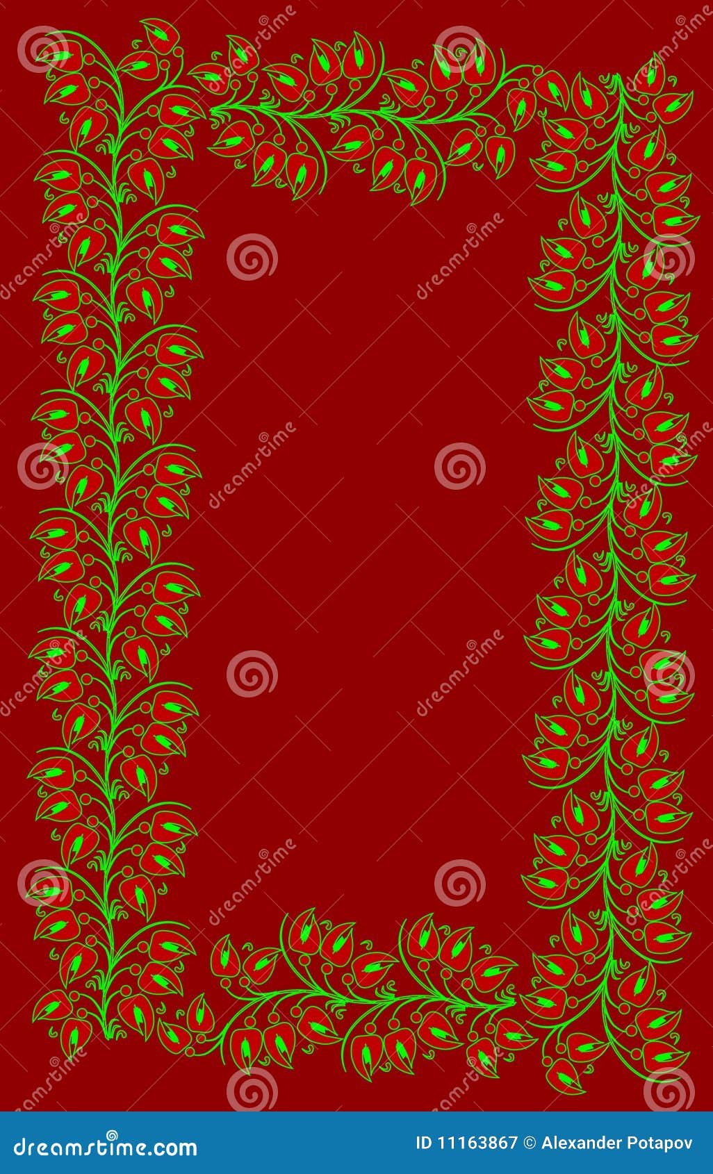 Green on red flower frame stock illustration. Illustration of floral ...