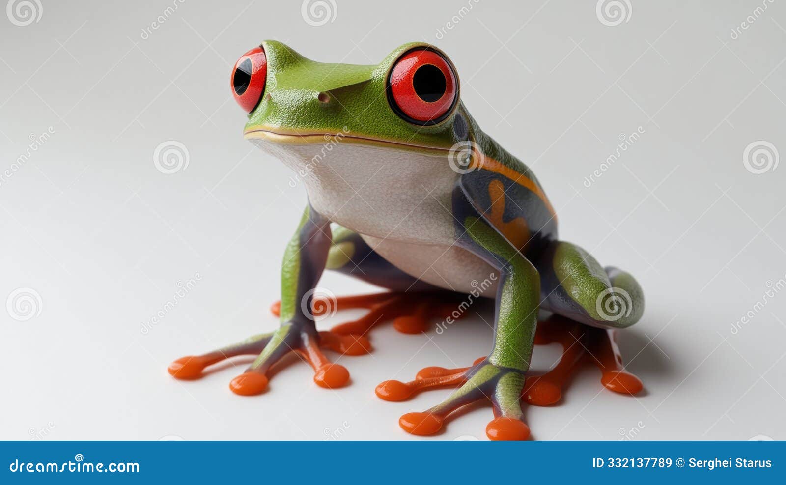 A Green and Red Frog with Large Eyes Sitting on a White Surface, AI ...
