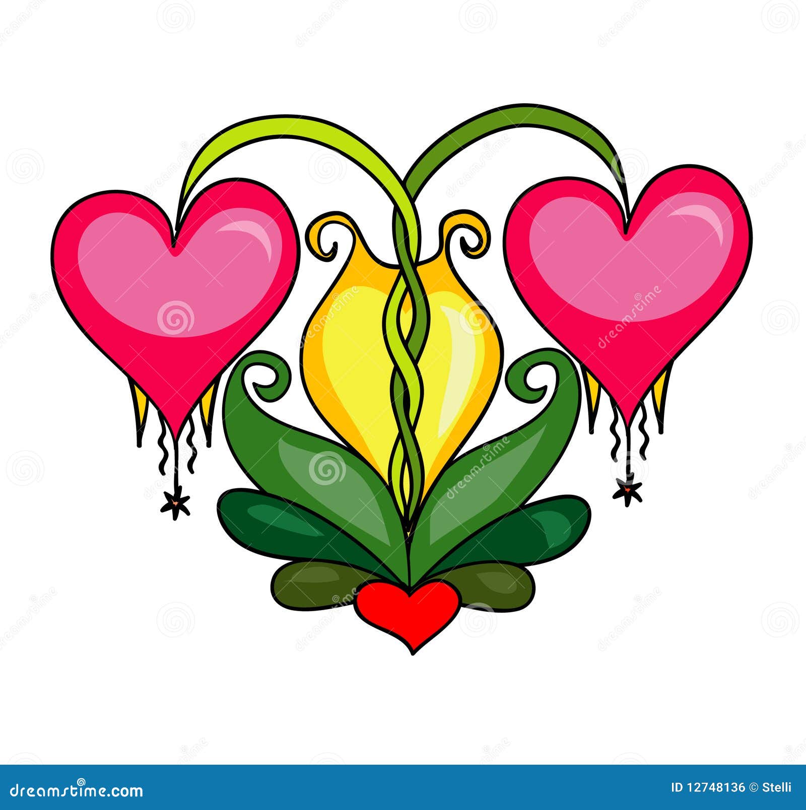 Green and Red Heart Flowers Stock Vector - Illustration of decorative ...