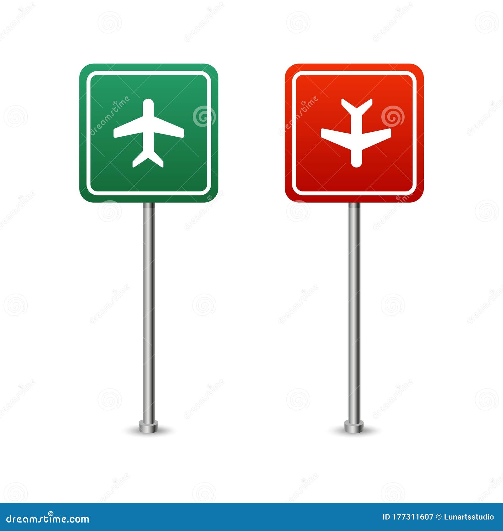 Green and Red Highway Sign with a Plane Board. Isolated Vector ...