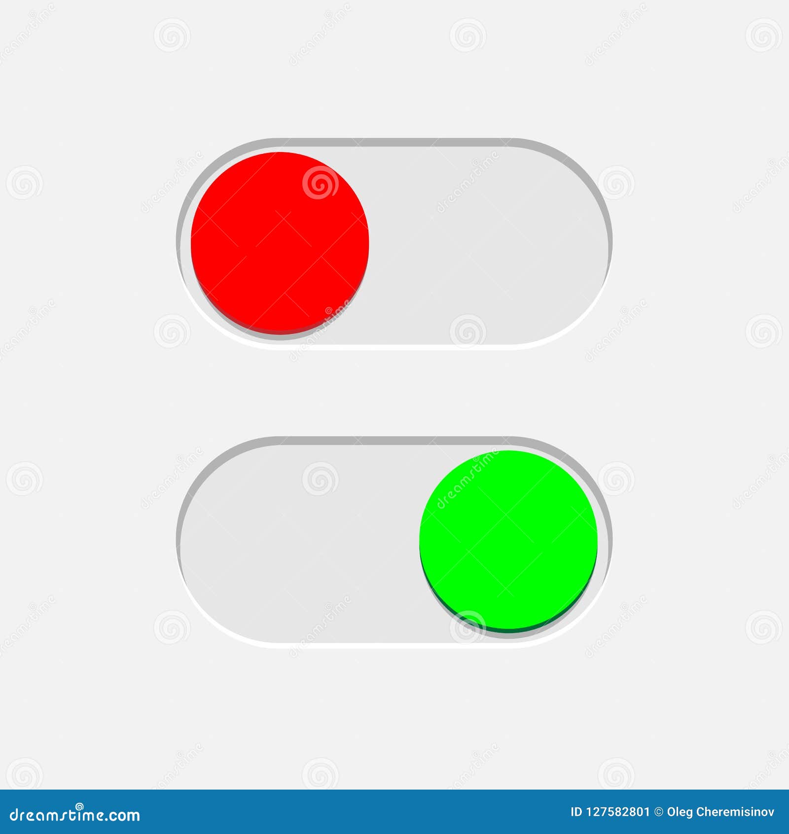 Green On And Red Off Toggle Switch Buttons Isolated On Gray Background ...