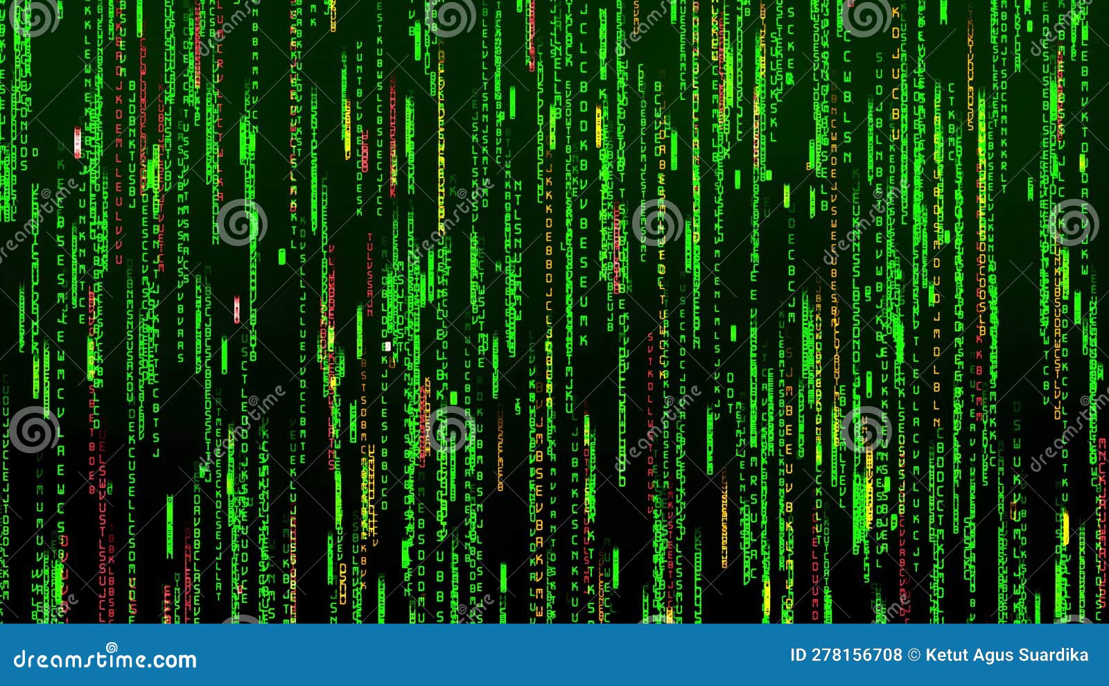 Green Red Orange Shiny Random Vertical Digital Letters Particles Matrix ...