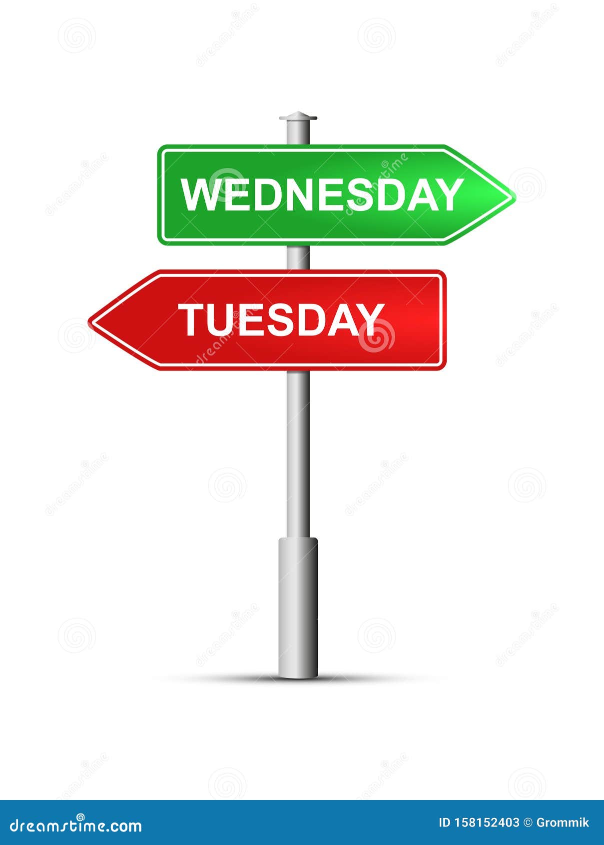 Green and Red Pointer with the Name of the Days of the Week Tuesday and ...