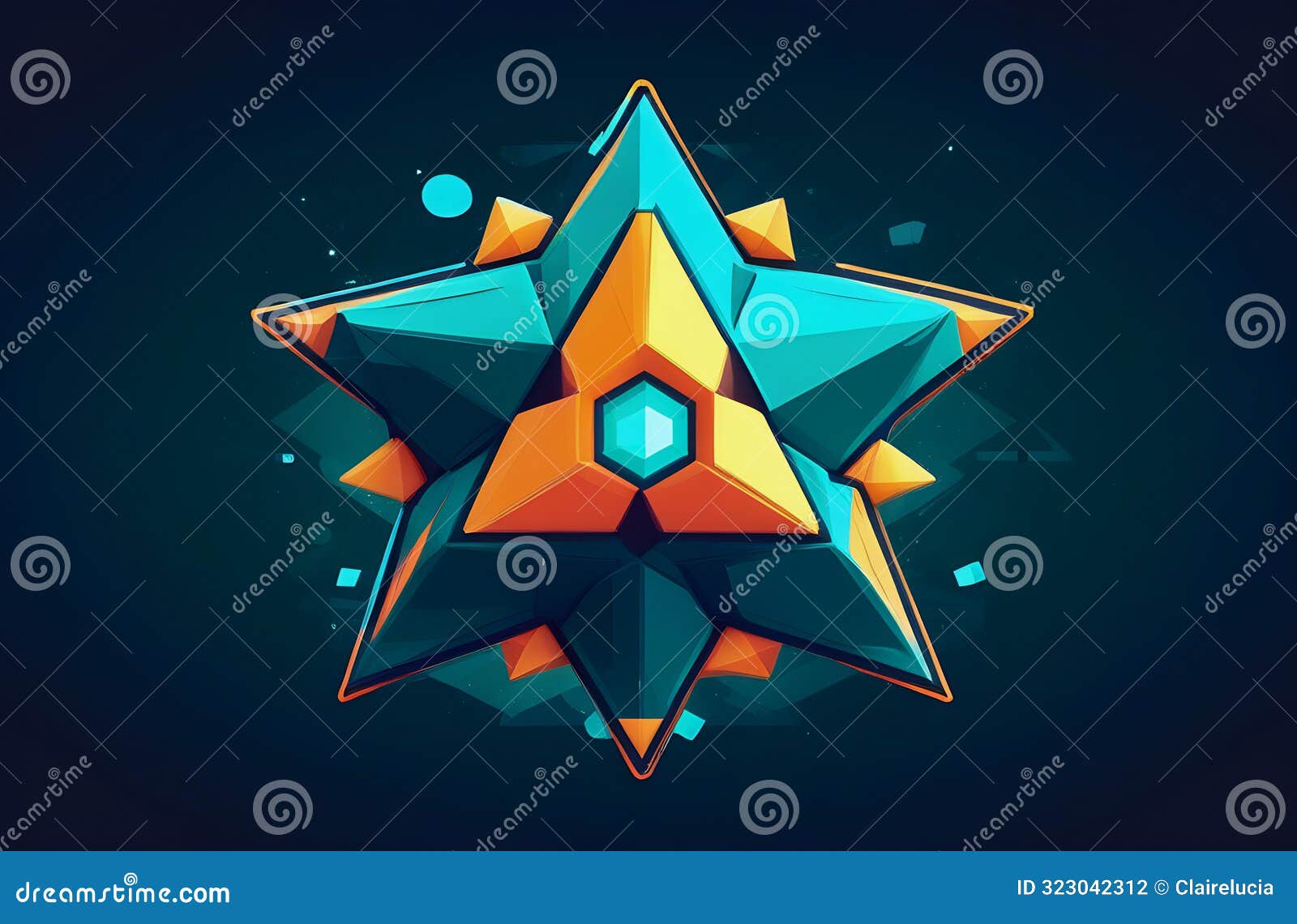 Green-red 6-ray Star on a Dark Background with a Light Effect, Modern ...