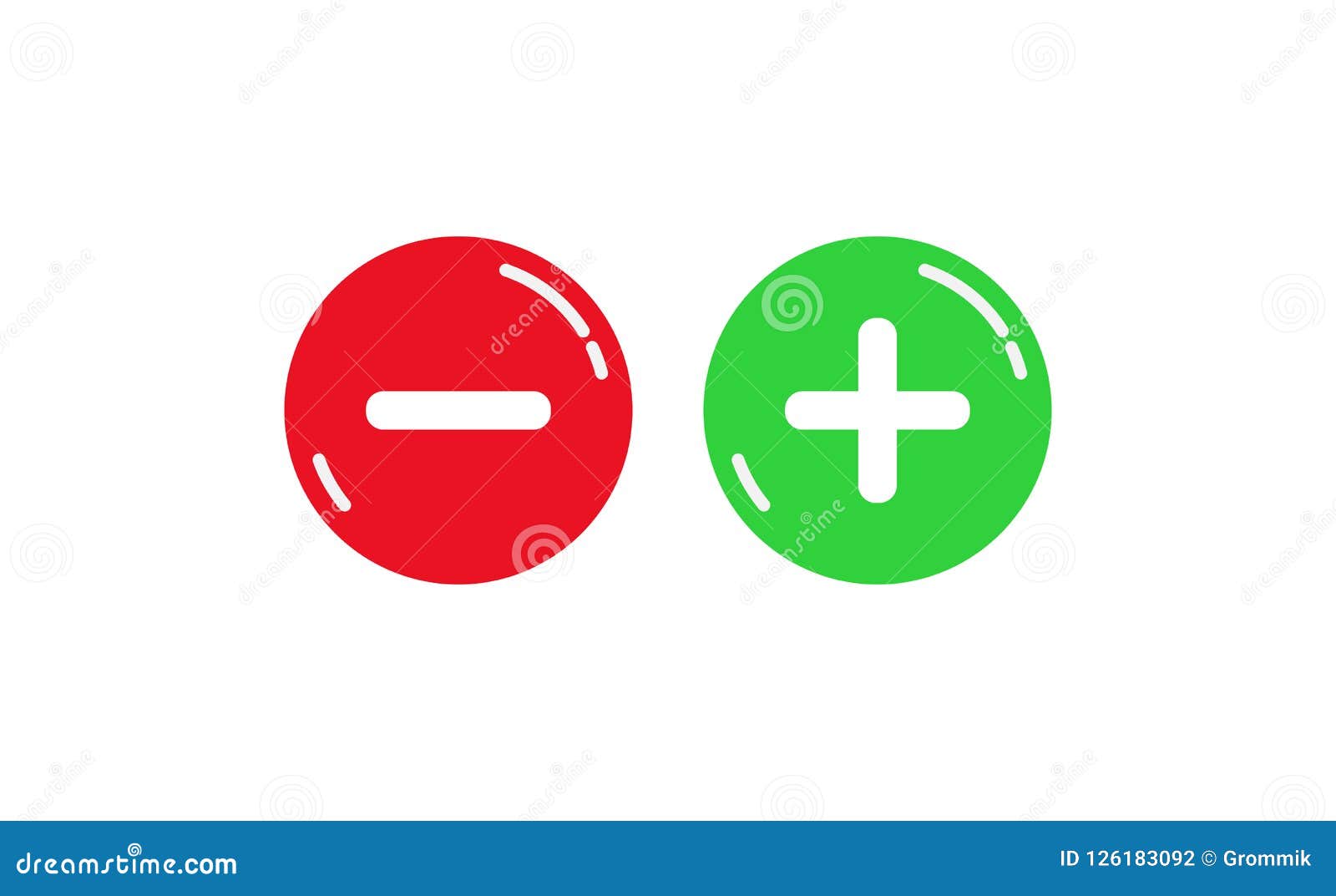 Red and Green Round Buttons with Plus and Minus Signs Stock ...