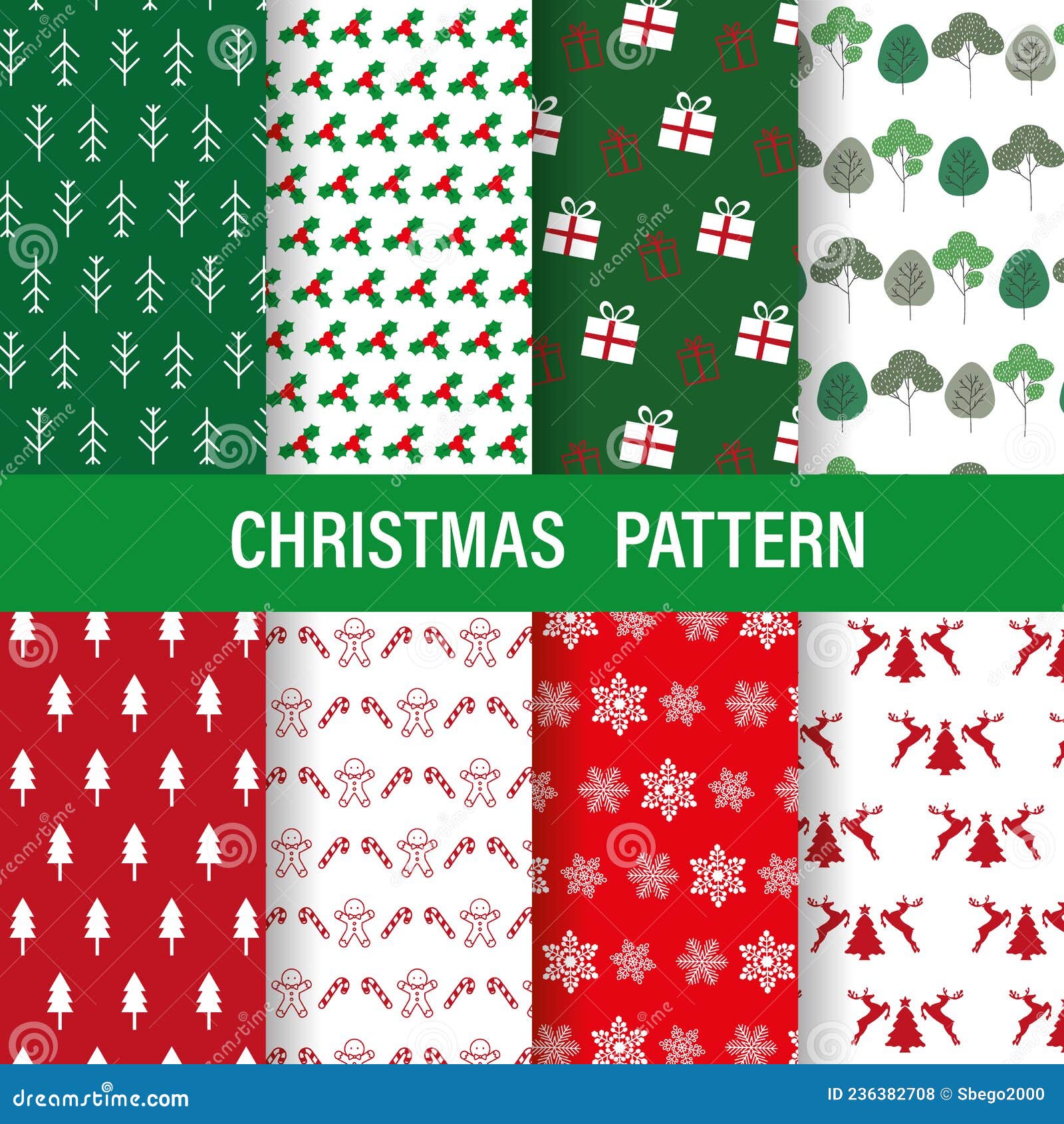 Seamless Christmas Patterns Set Stock Illustration - Illustration of ...
