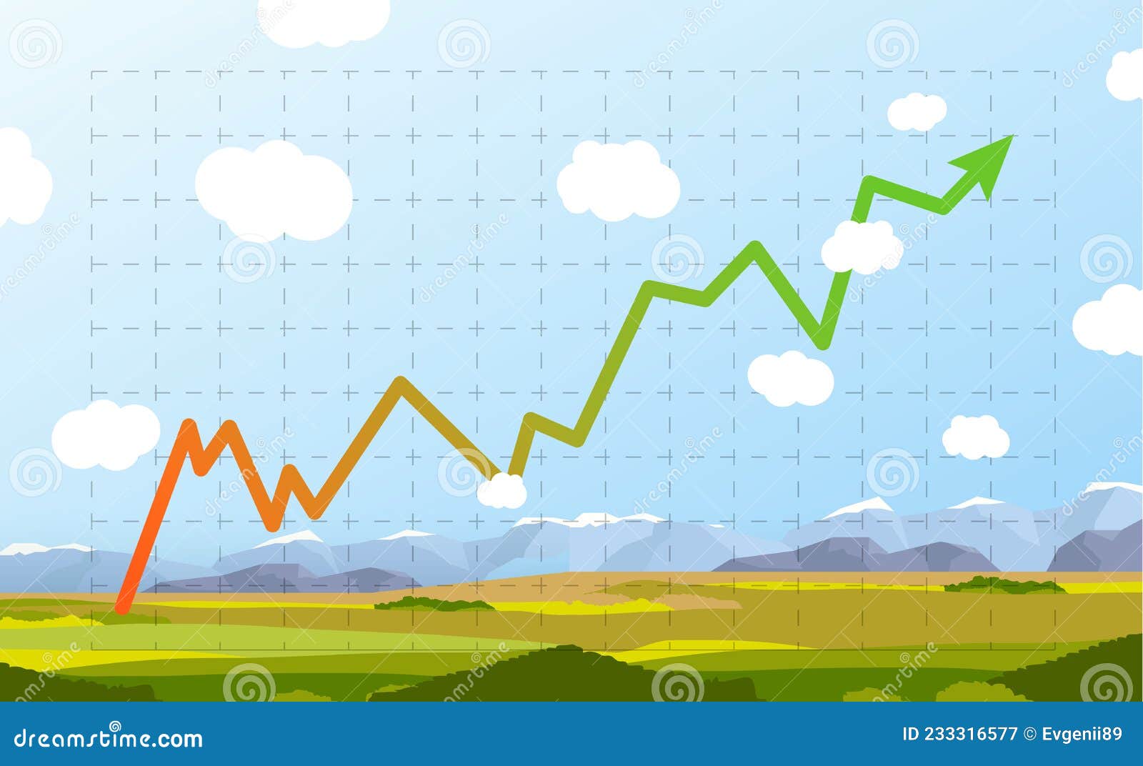 Green and Red Stocks Graph on Sunny Nature Landscape Stock Vector ...